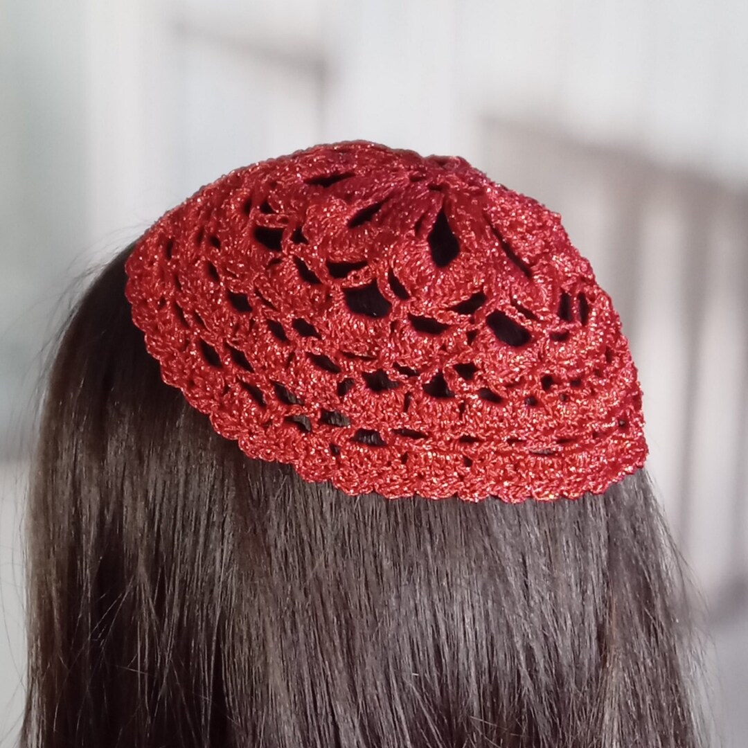 Red Gold Lace Kippah: Crochet Jewish Yarmulke for Women - Etsy