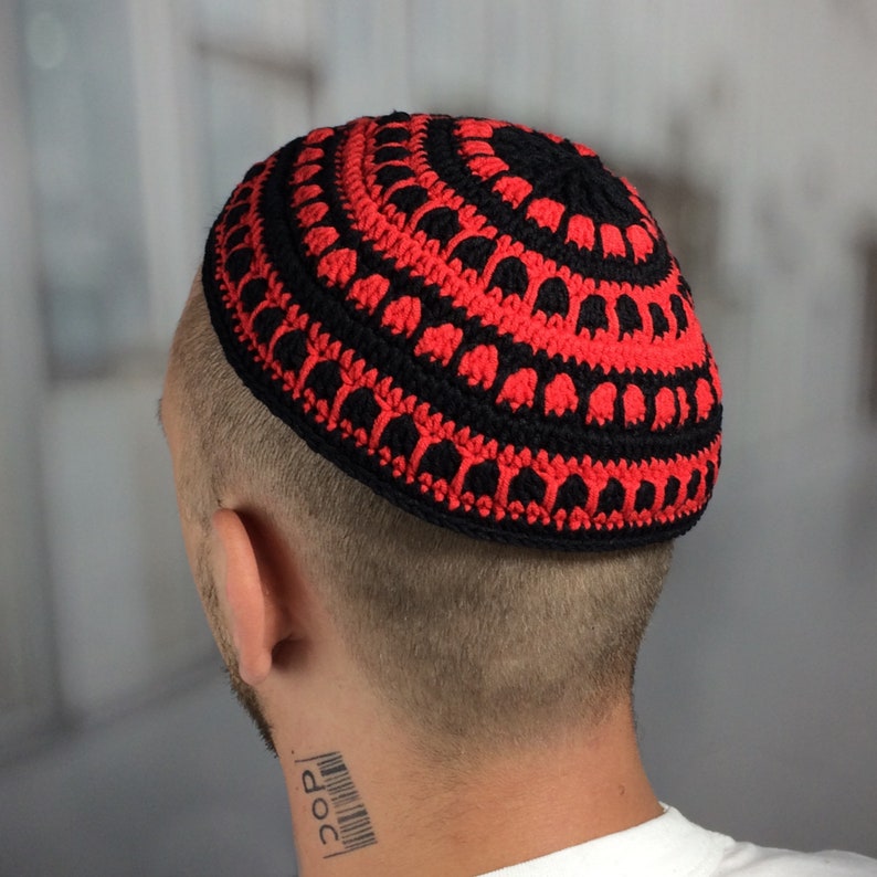 Red Black Frik Crochet Kippah | Handmade Yarmulke | Festive Kippot ...