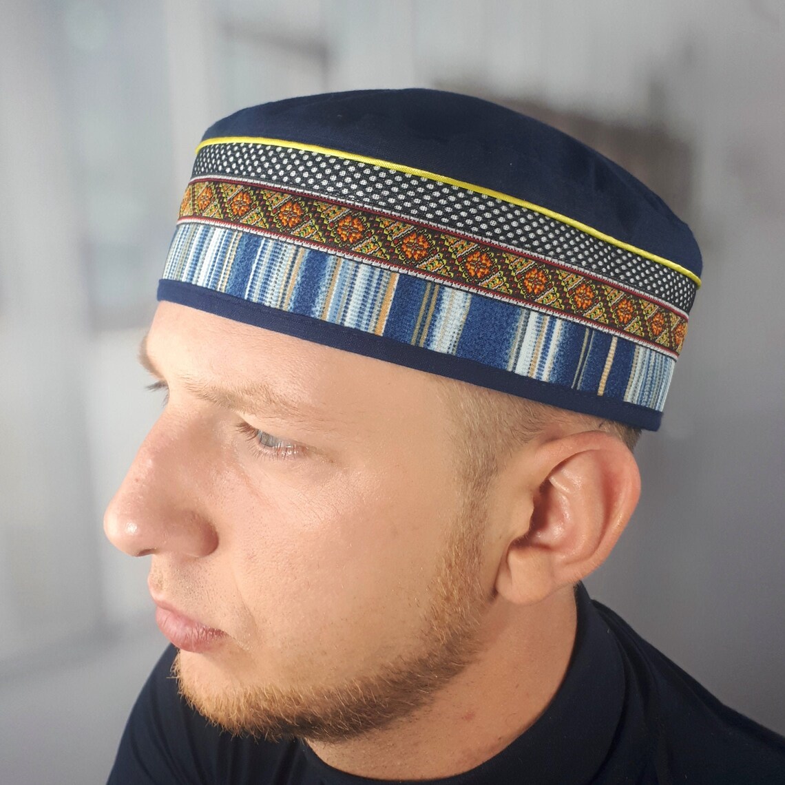 Navy kufi hat mens Linen taqiyah Muslim kufi Summer skull cap | Etsy