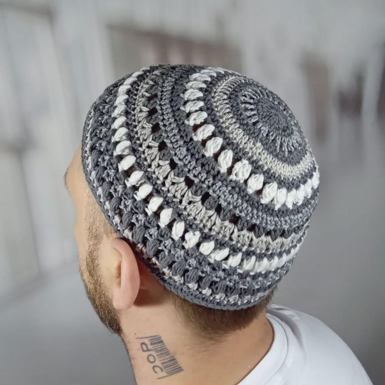 XL Crochet Kippah | Black Gray Yarmulke Deep Fit Design | Large Kippot ...