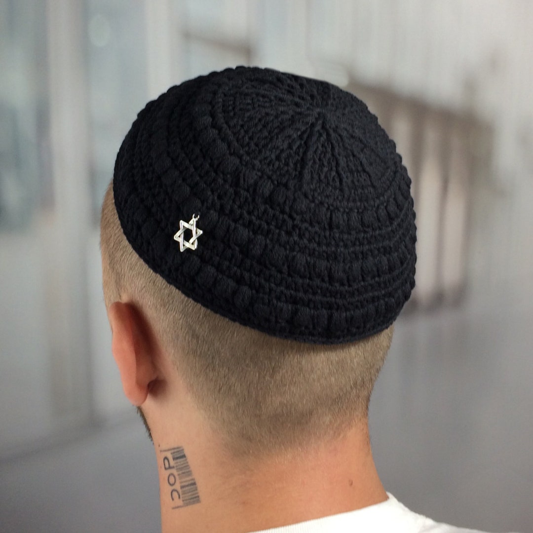 Black Kippah With Star of David: Crochet Hanukkah Kippot Menorah ...
