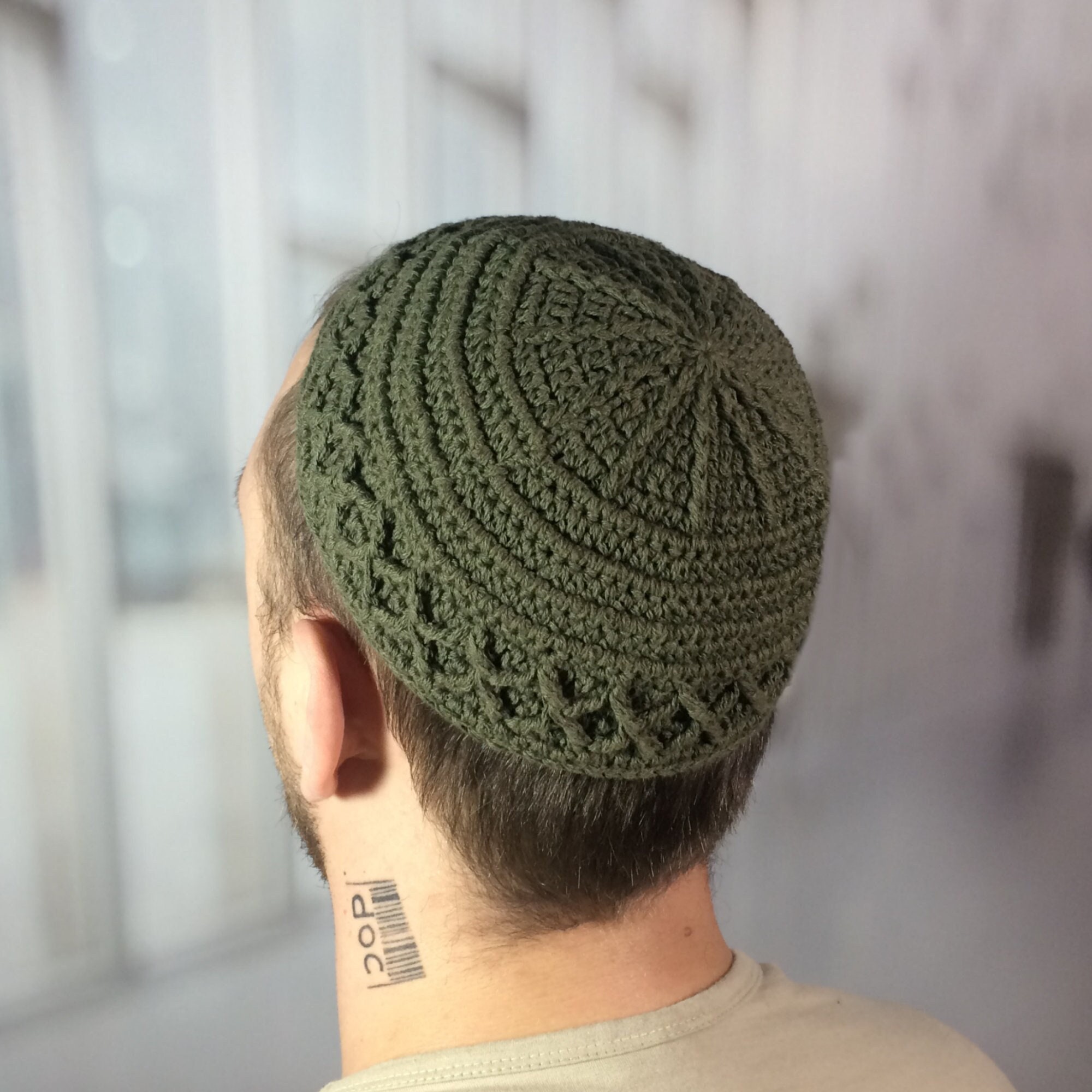 Large Hemp Color Kippah | Crochet Yarmulke Textured Pattern | Jewish ...
