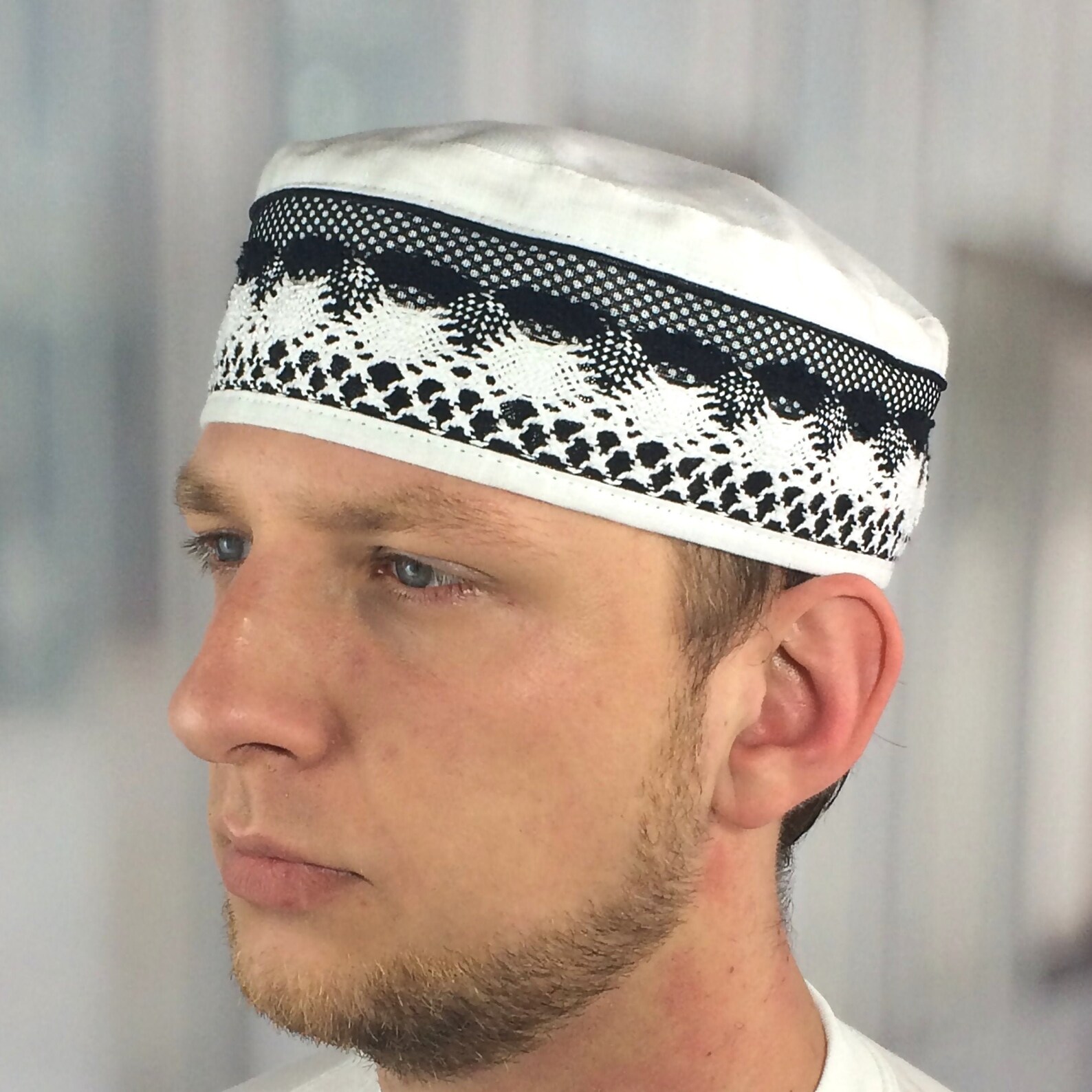 Kufi hat mens Black linen taqiyah Muslim embroidered hat | Etsy