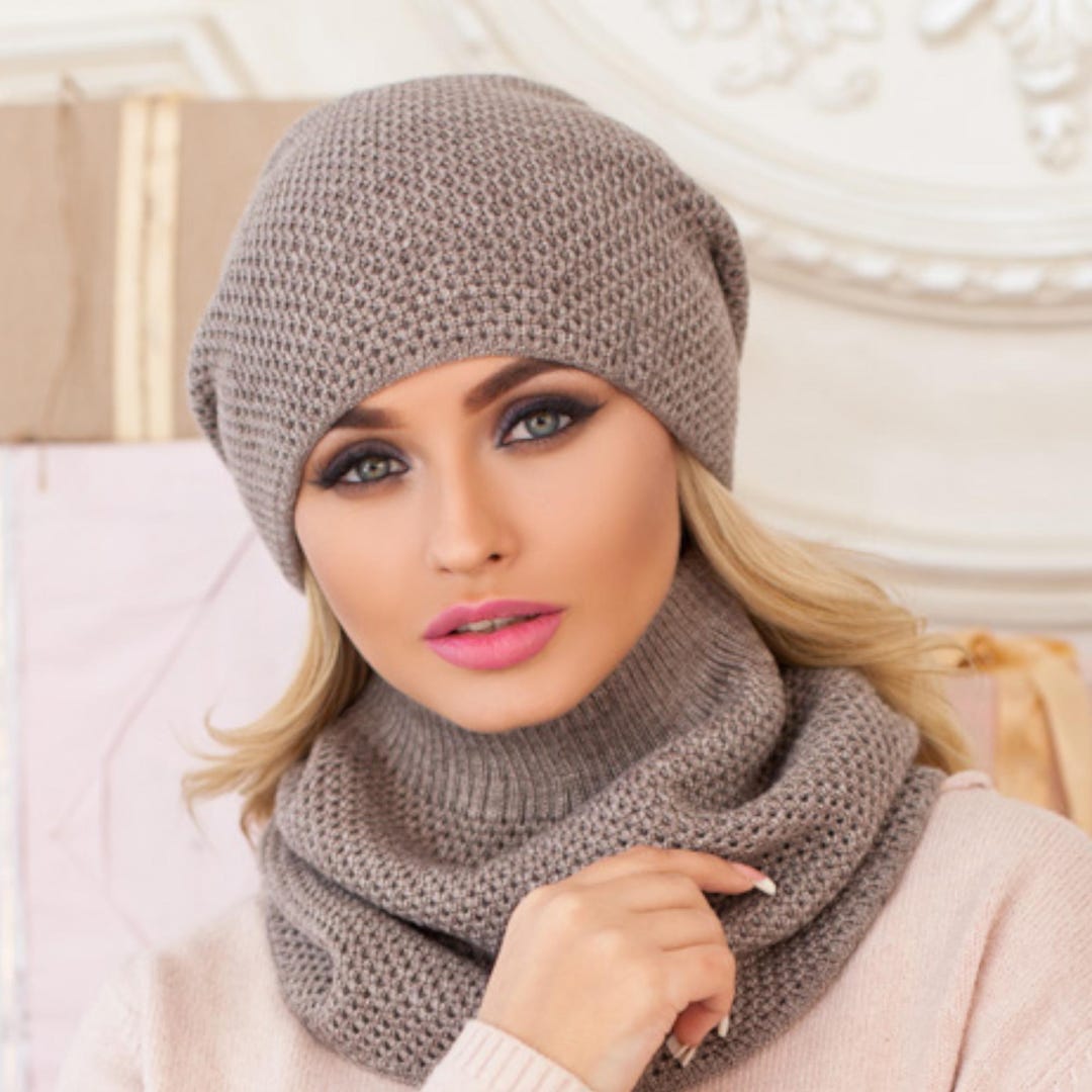 Thin Angora Slouchy Hat and Scarf Set Double Knit Winter Slouch Beanie ...
