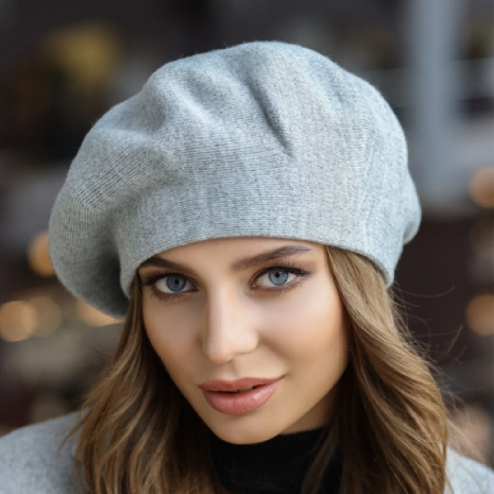 Oversized Black Knit Beret for Women Alpaca Wool Beret for - Etsy