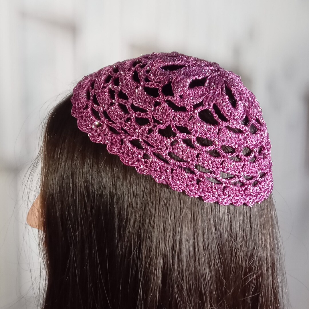Shiny Plum Lace Kippah: Crochet Jewish Yarmulke for Women - Etsy