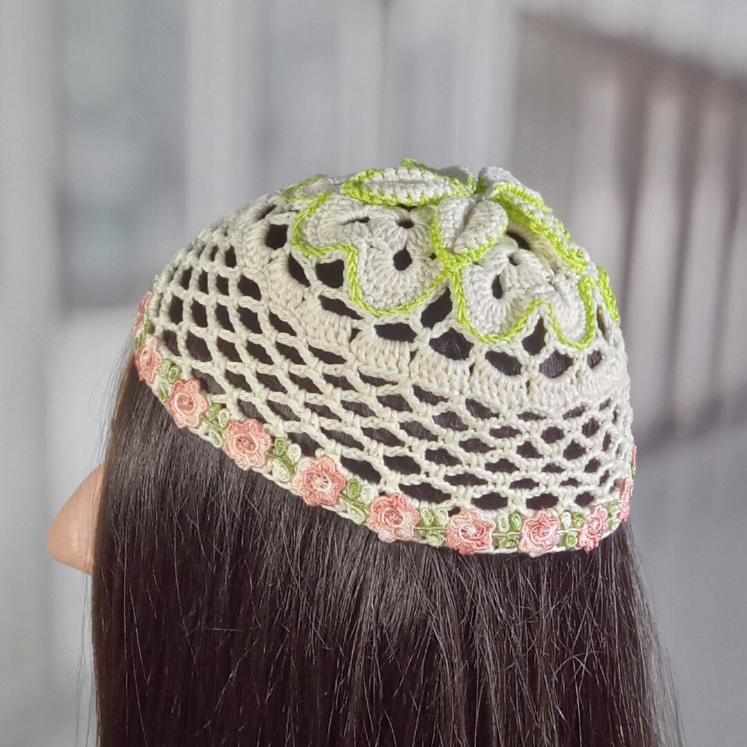Cotton Lace Womens Kippot Hiddur Mitzvah Kippah for Ladies Flower ...