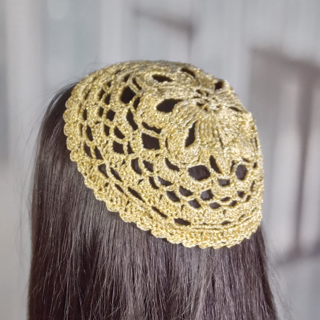 Gold Lace Kippah: Crochet Jewish Yarmulke for Women - Etsy