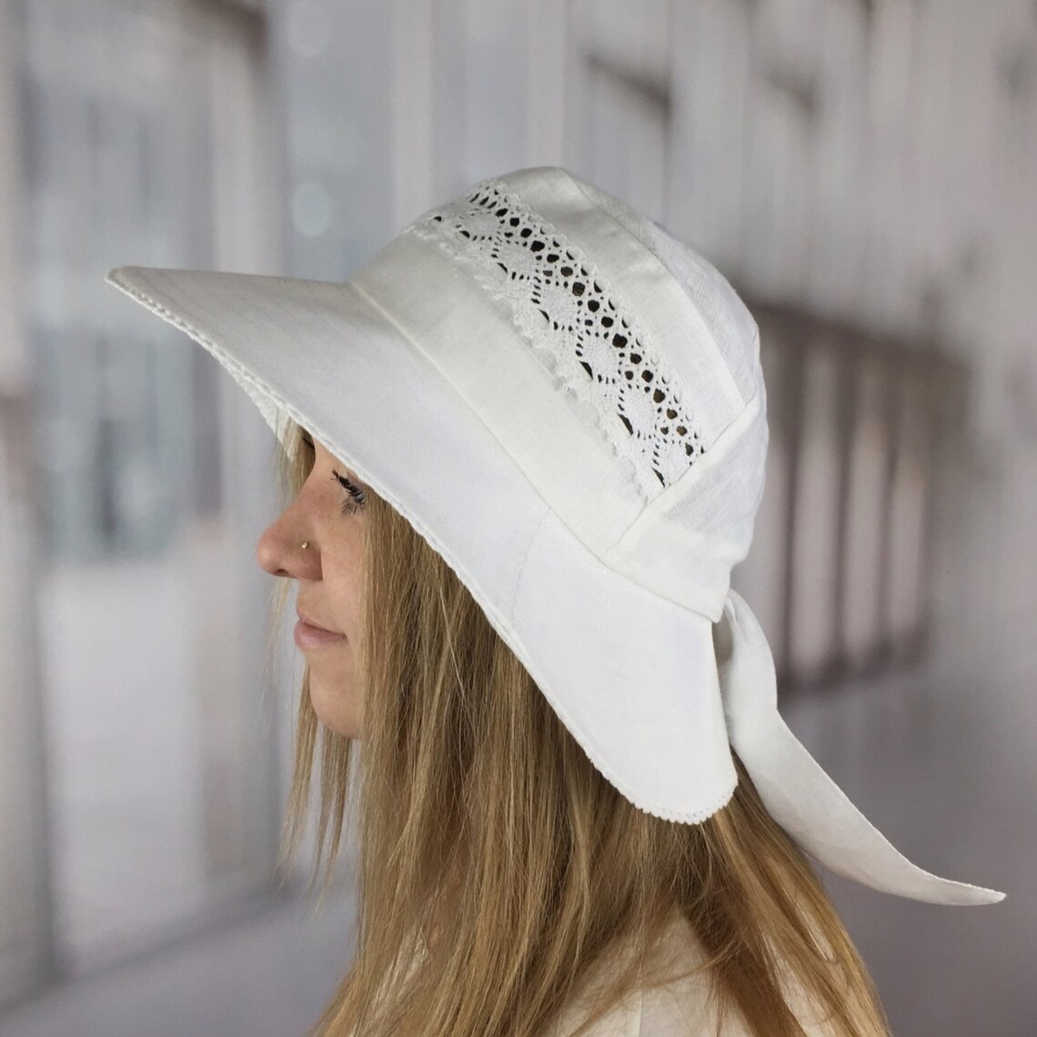 Cute cottagecore linen sun hat Ladies brim hat | Etsy