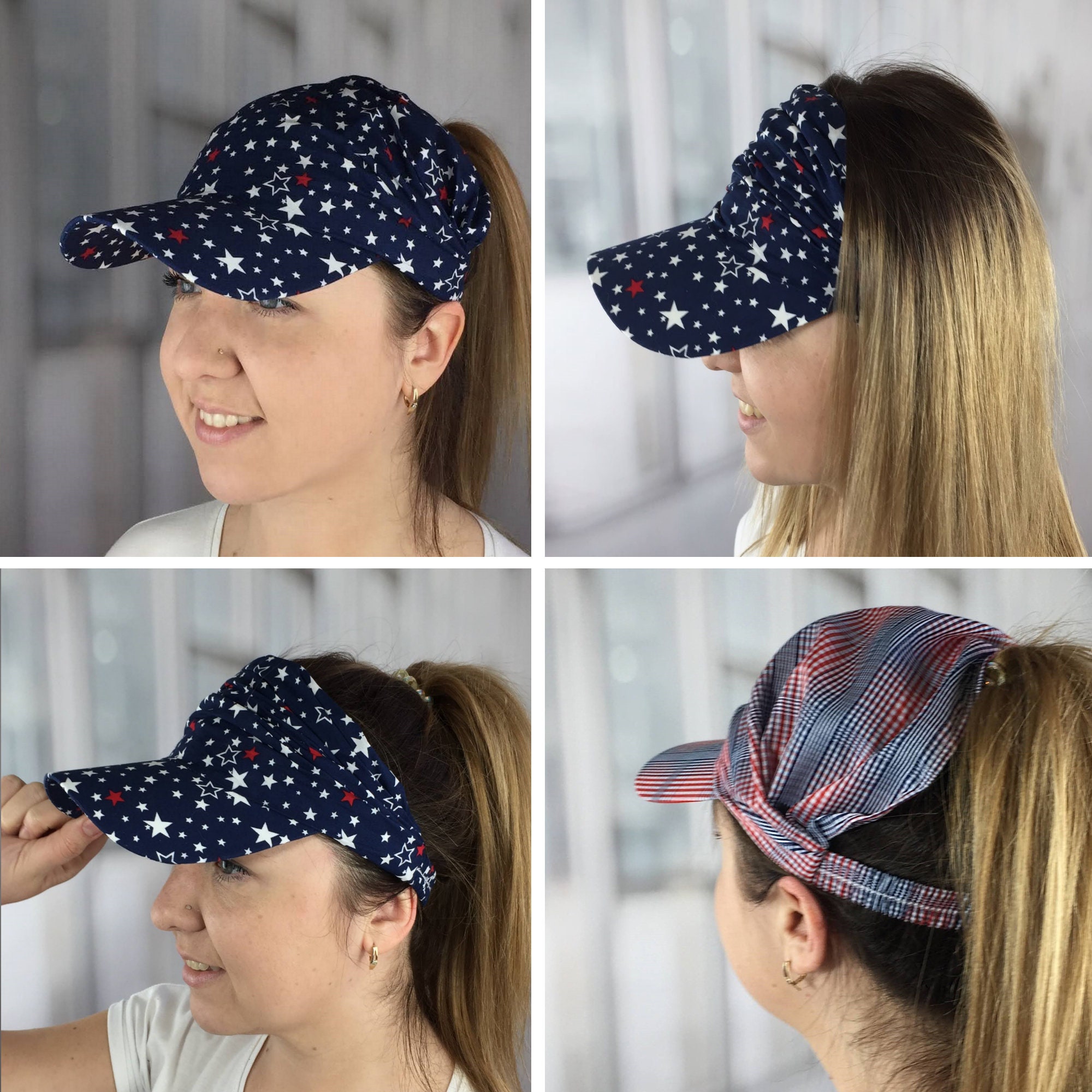 100% cotton womens summer hats High pony cap Headband with a | Etsy