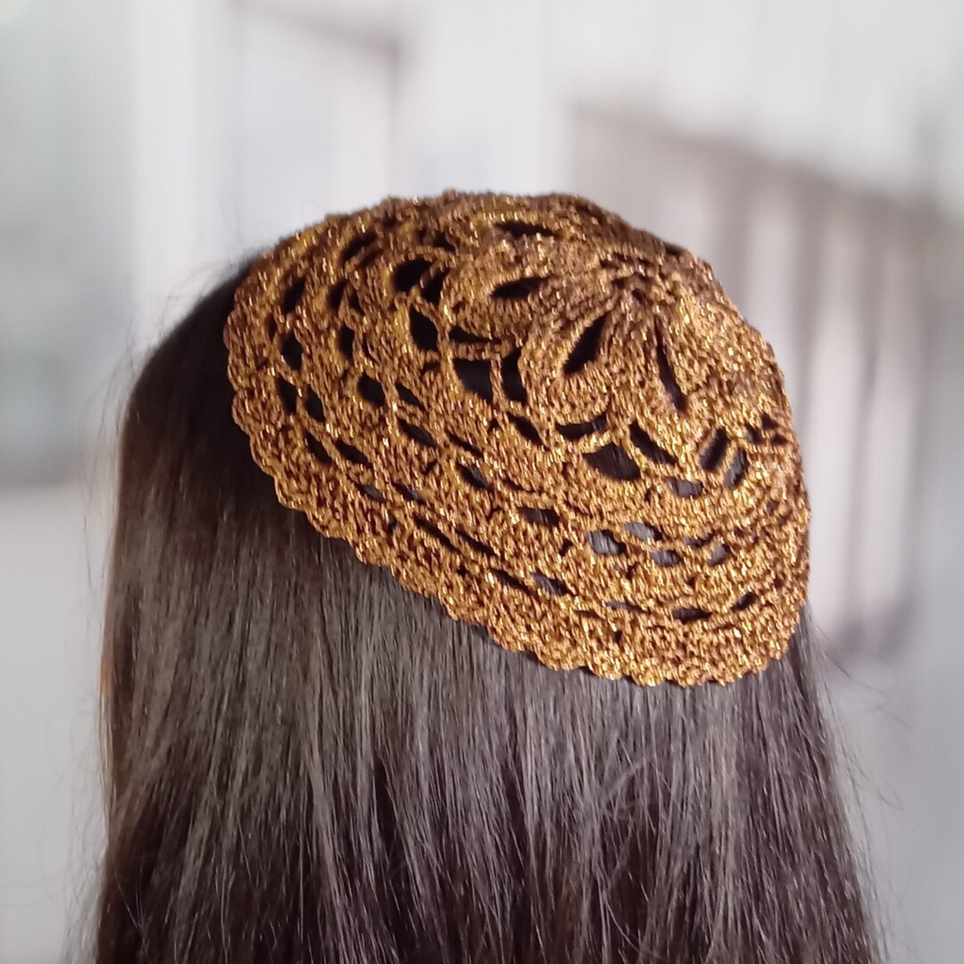 Gold Lace Kippah: Crochet Jewish Yarmulke for Women - Etsy
