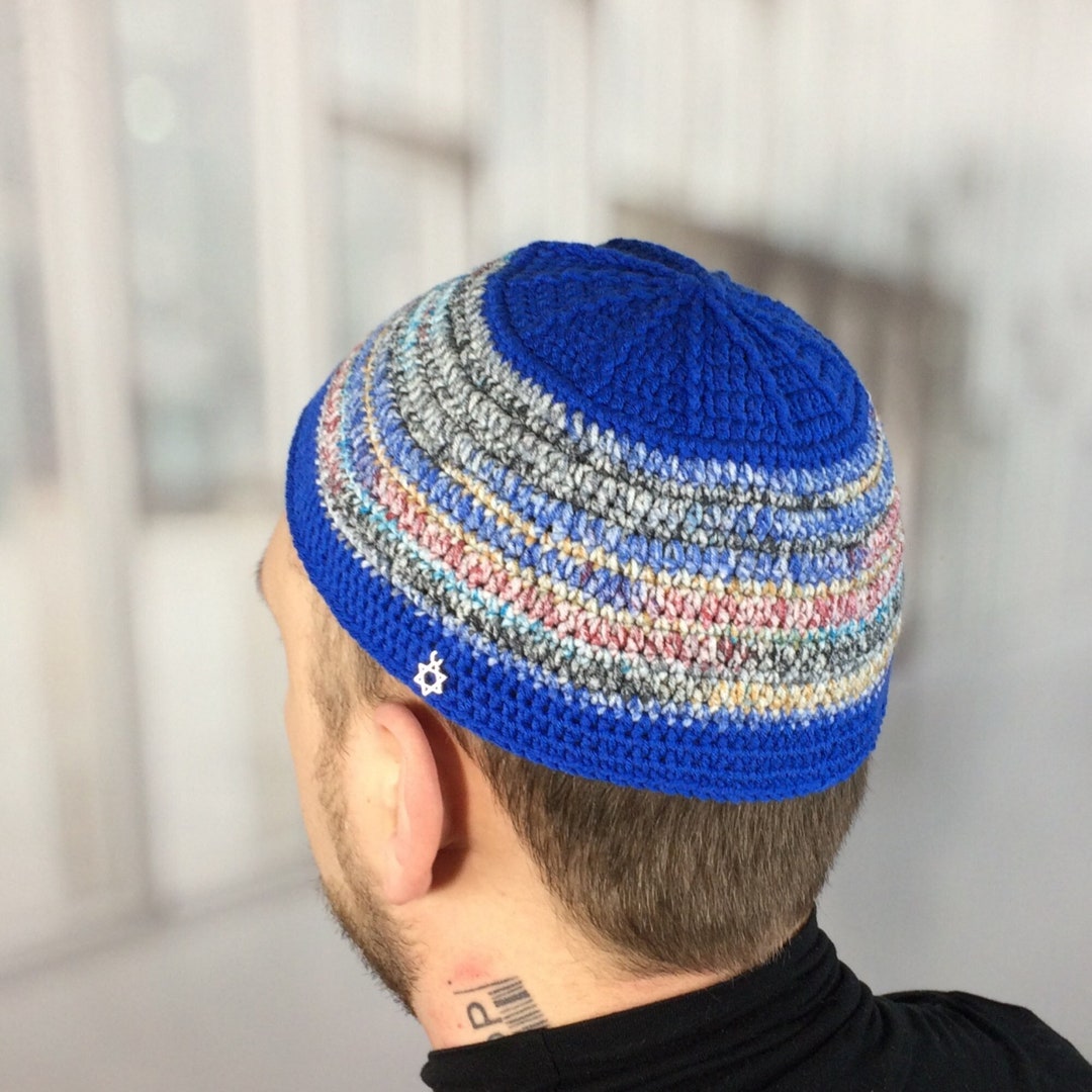Large Knit Kippah: Colorful Yarmulke, Jewish Head Covering - Etsy