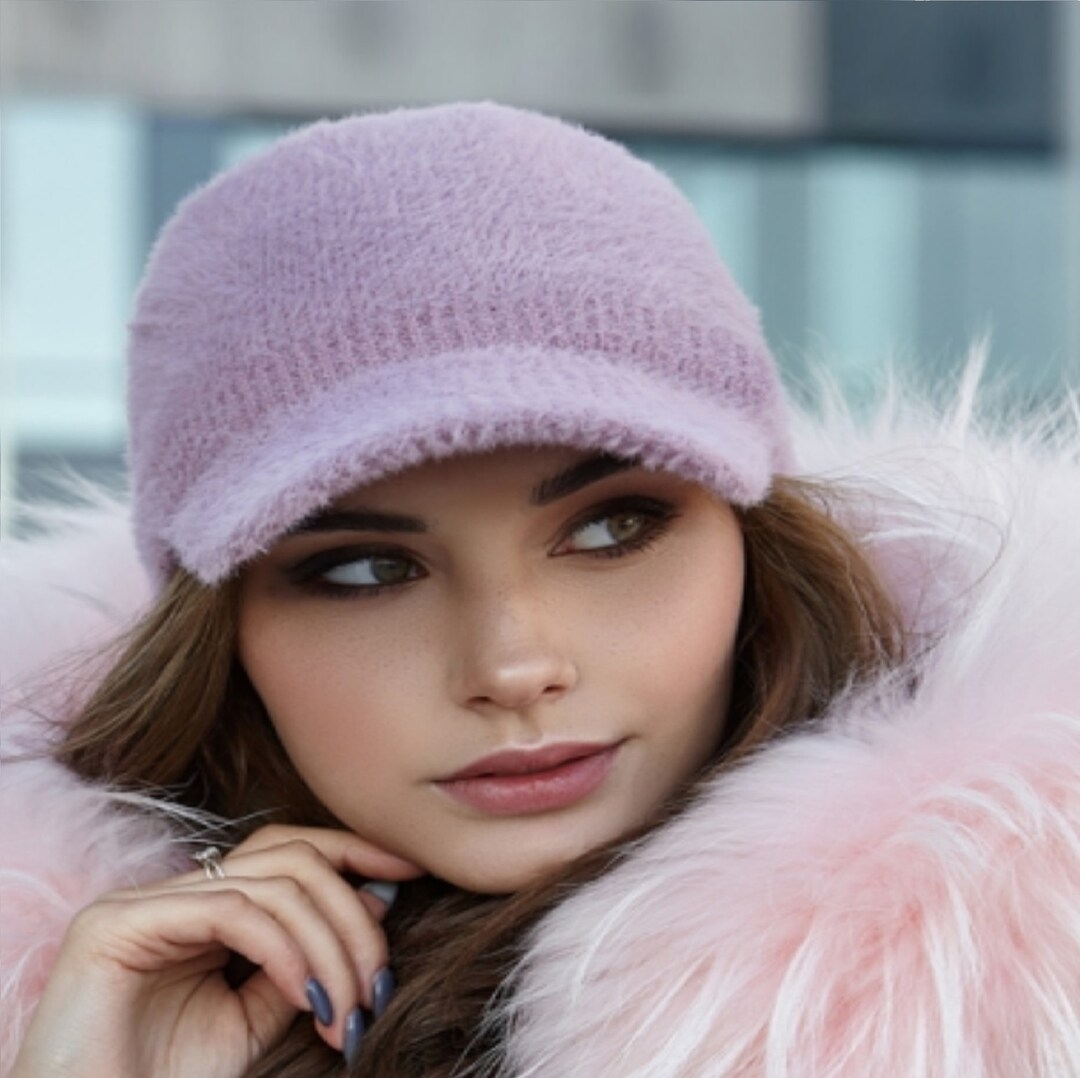 Fluffy Alpaca Knit Baseball Cap, Newsboy Style Winter Hat - Etsy
