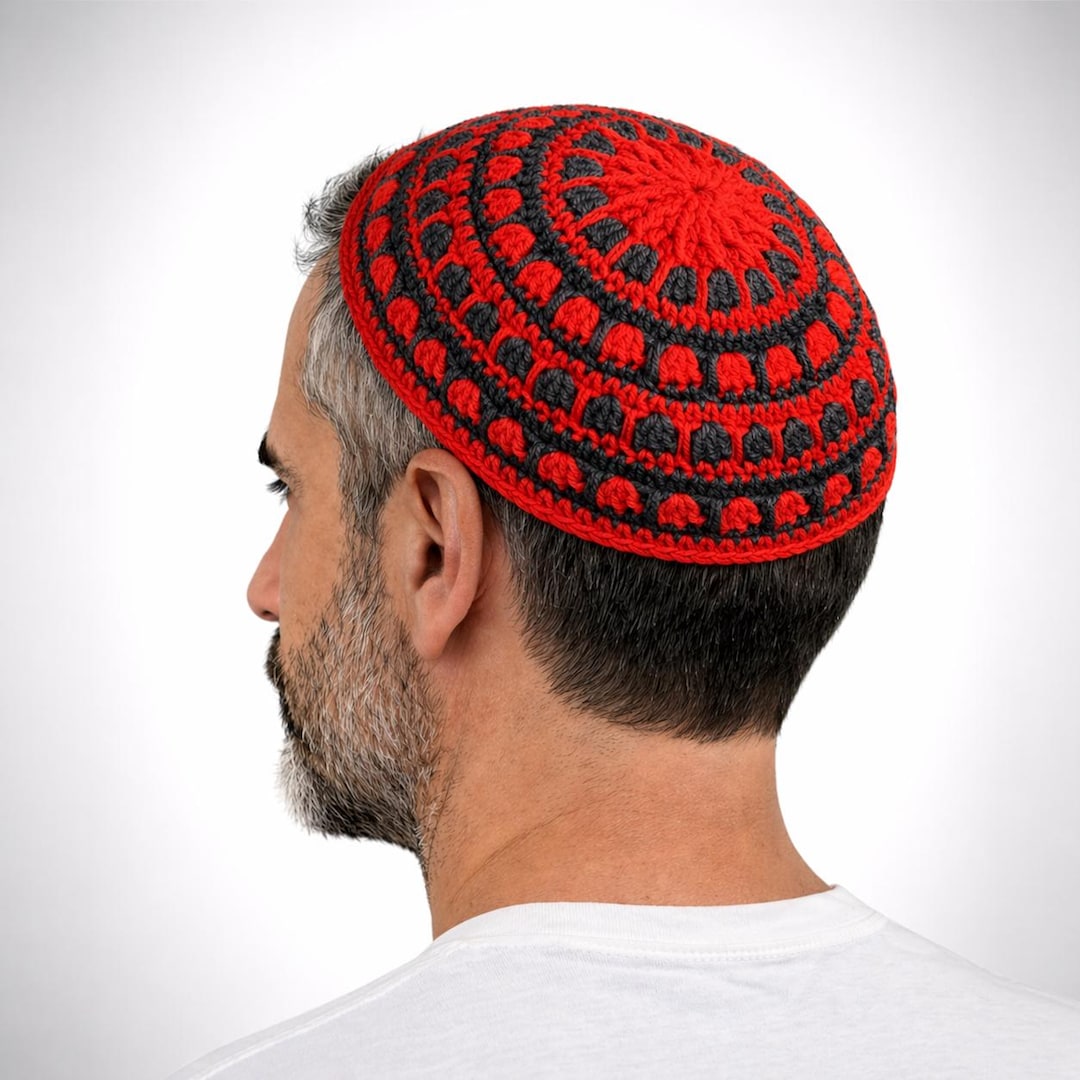 Red Black Frik Crochet Kippah | Handmade Yarmulke | Festive Kippot ...