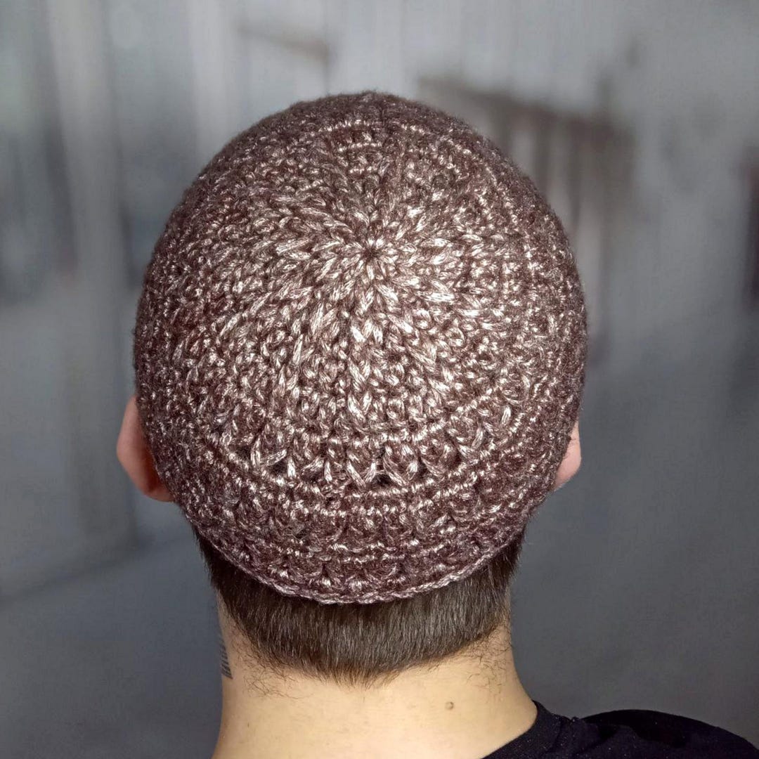 Large Crochet Kippah: Wool Knit Yarmulke With Gold Lurex - Etsy