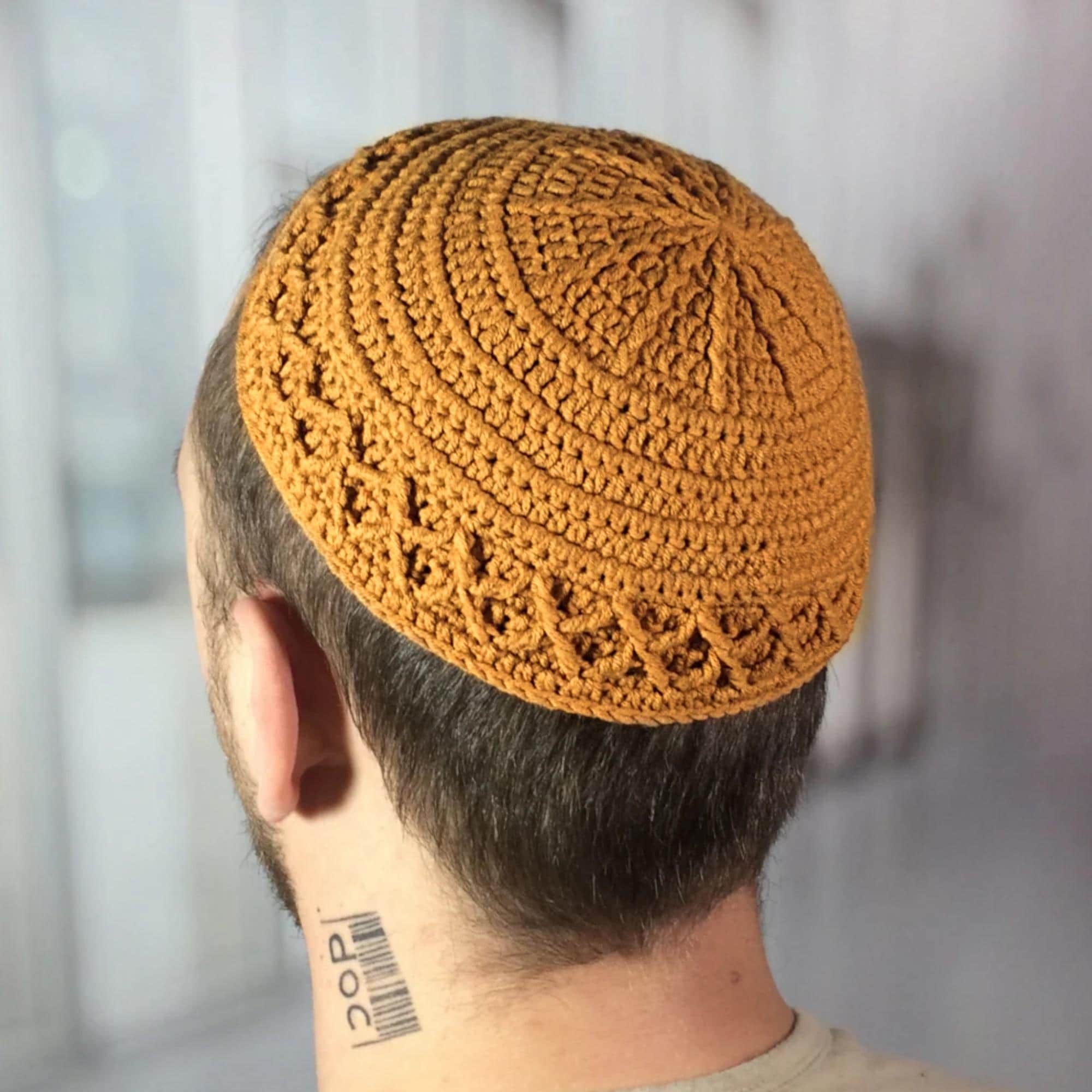 Large Hemp Color Kippah | Crochet Yarmulke Textured Pattern | Jewish ...