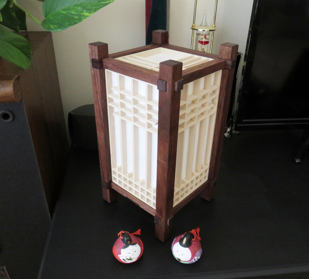11" Tall Japanese Shoji/kumiko Style Lamp Made From Walnut and Basswood ...