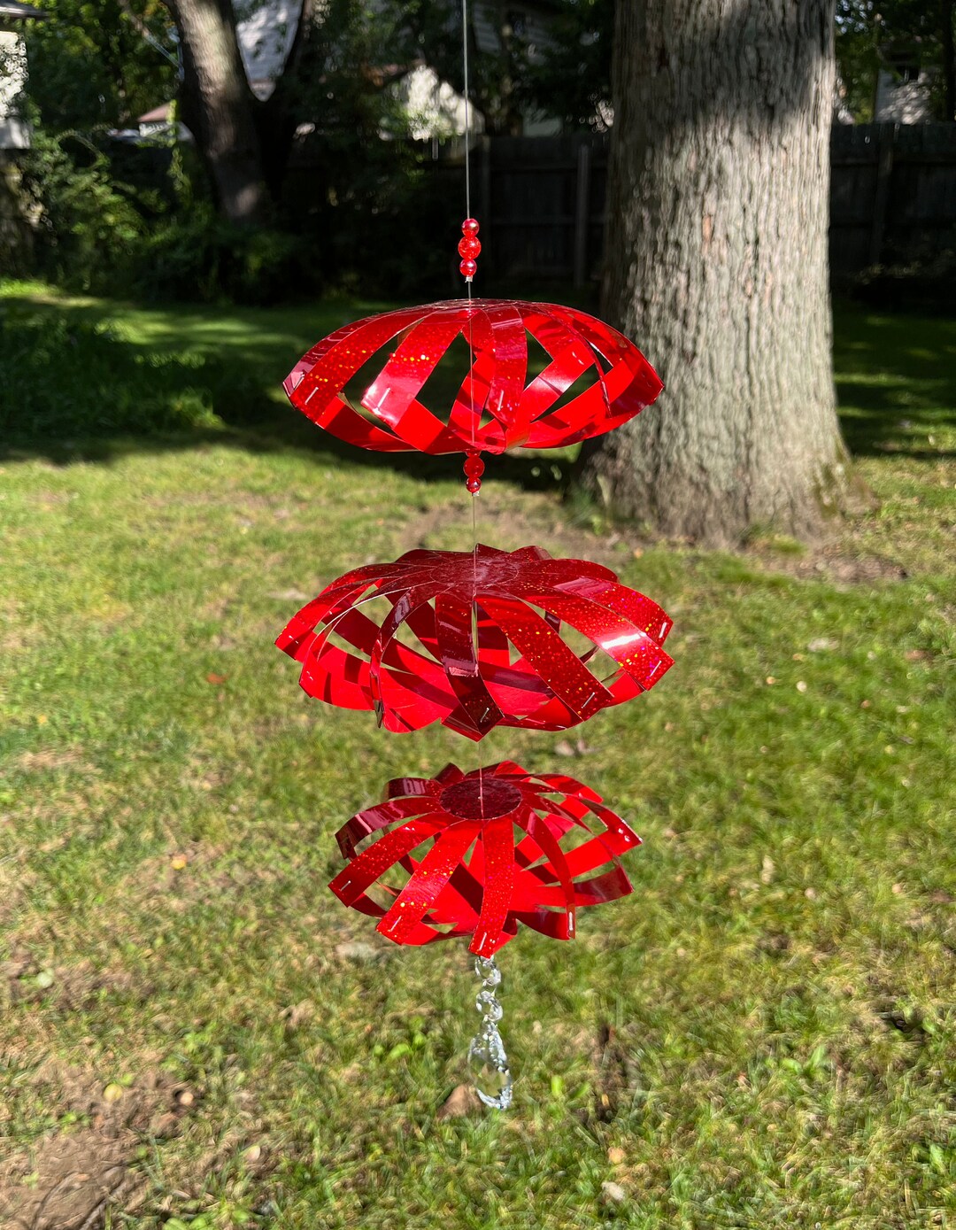 Wind Spinner - Red Sparkle Over Red Bottom - Handmade - Unique Design ...
