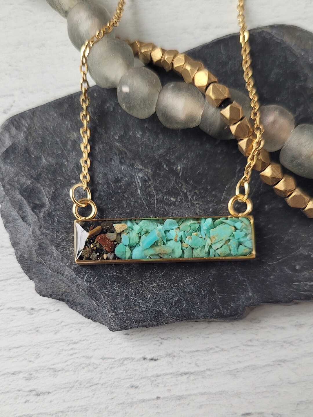 Alaska Glacier Silt or Sand Necklace, Blended With Turquoise and Shell ...