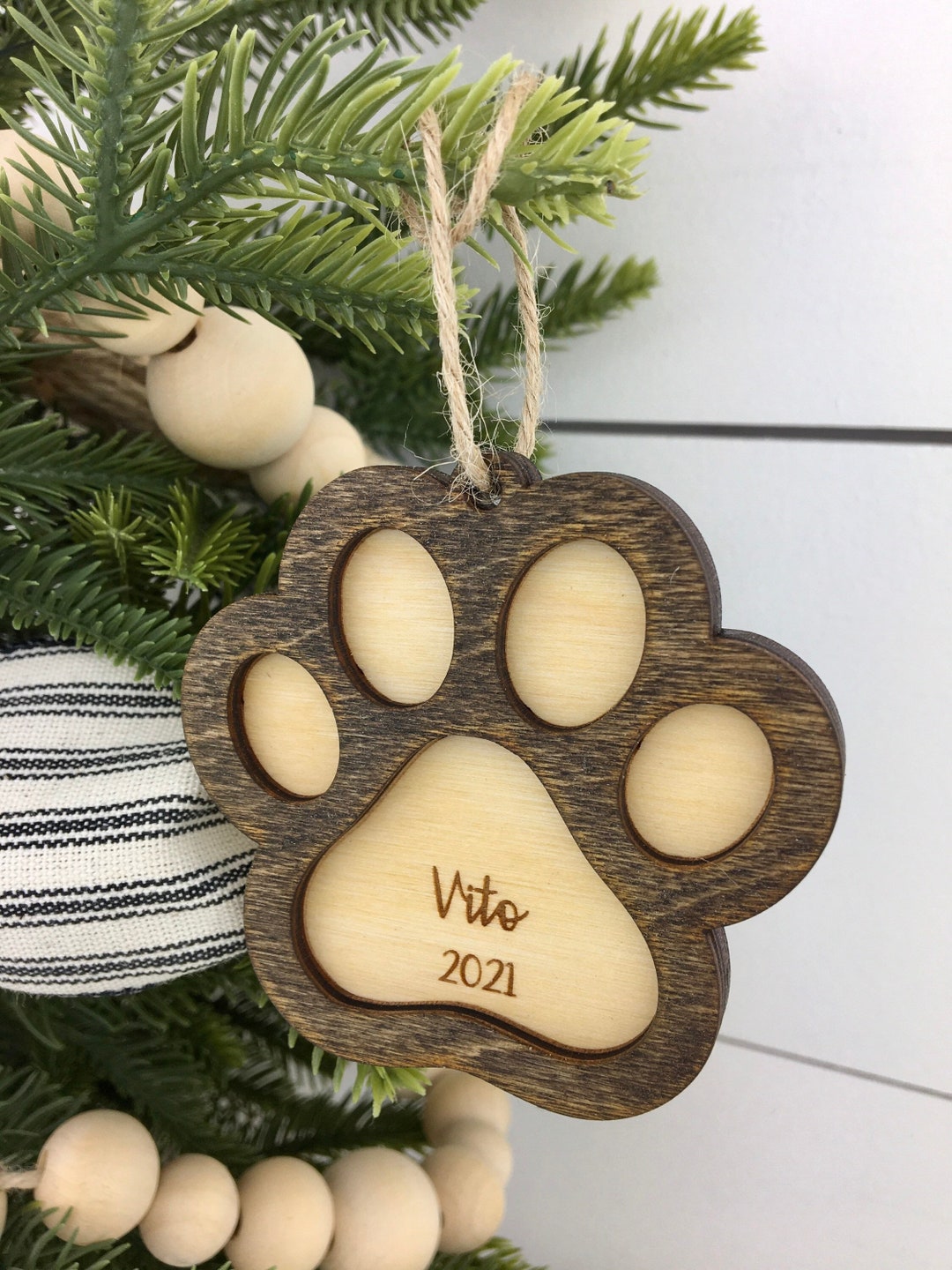 Custom Fur Baby Wooden Paw Print Ornament, Personalized Pet Dog Cat ...