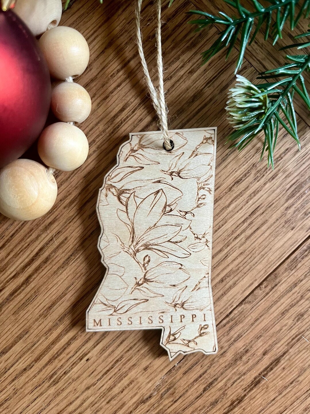 Mississippi Magnolia State Flower Wooden Christmas Ornament, Holiday ...
