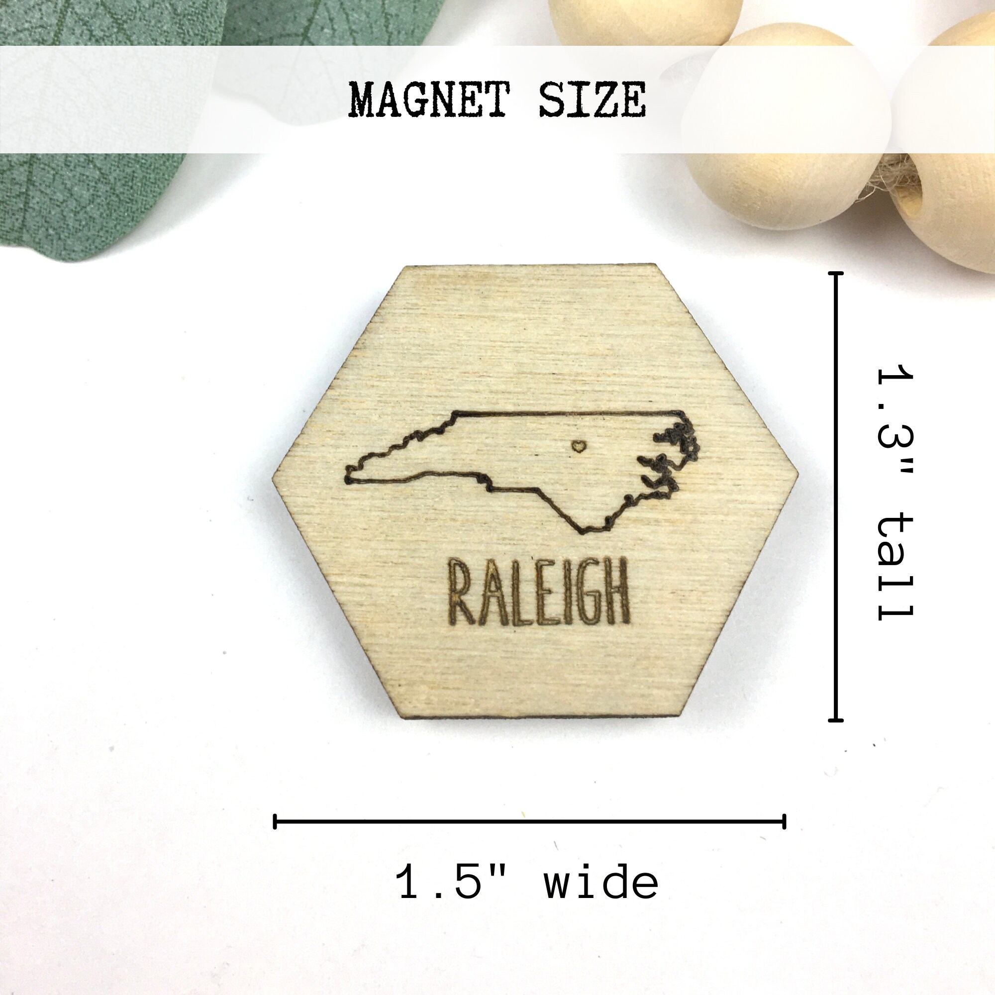 Set of Four Raleigh North Carolina Hexagon Wooden Magnets | Etsy