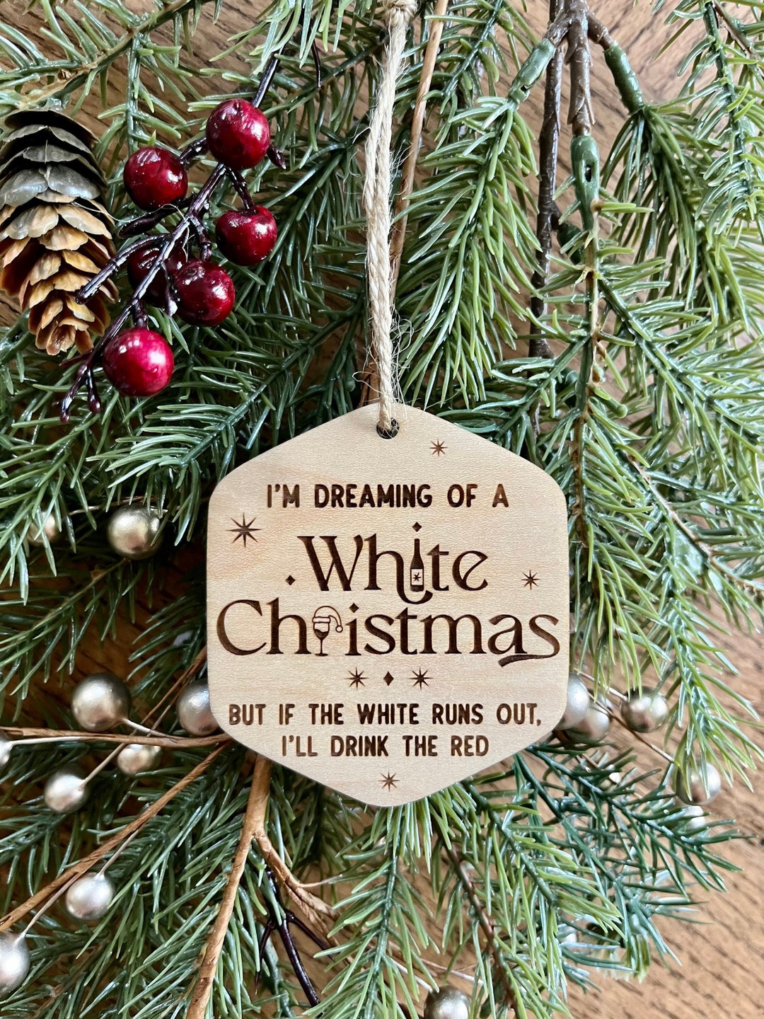 Funny White Red Wine Santa Wooden Christmas Ornament, Festive Gag Gift ...