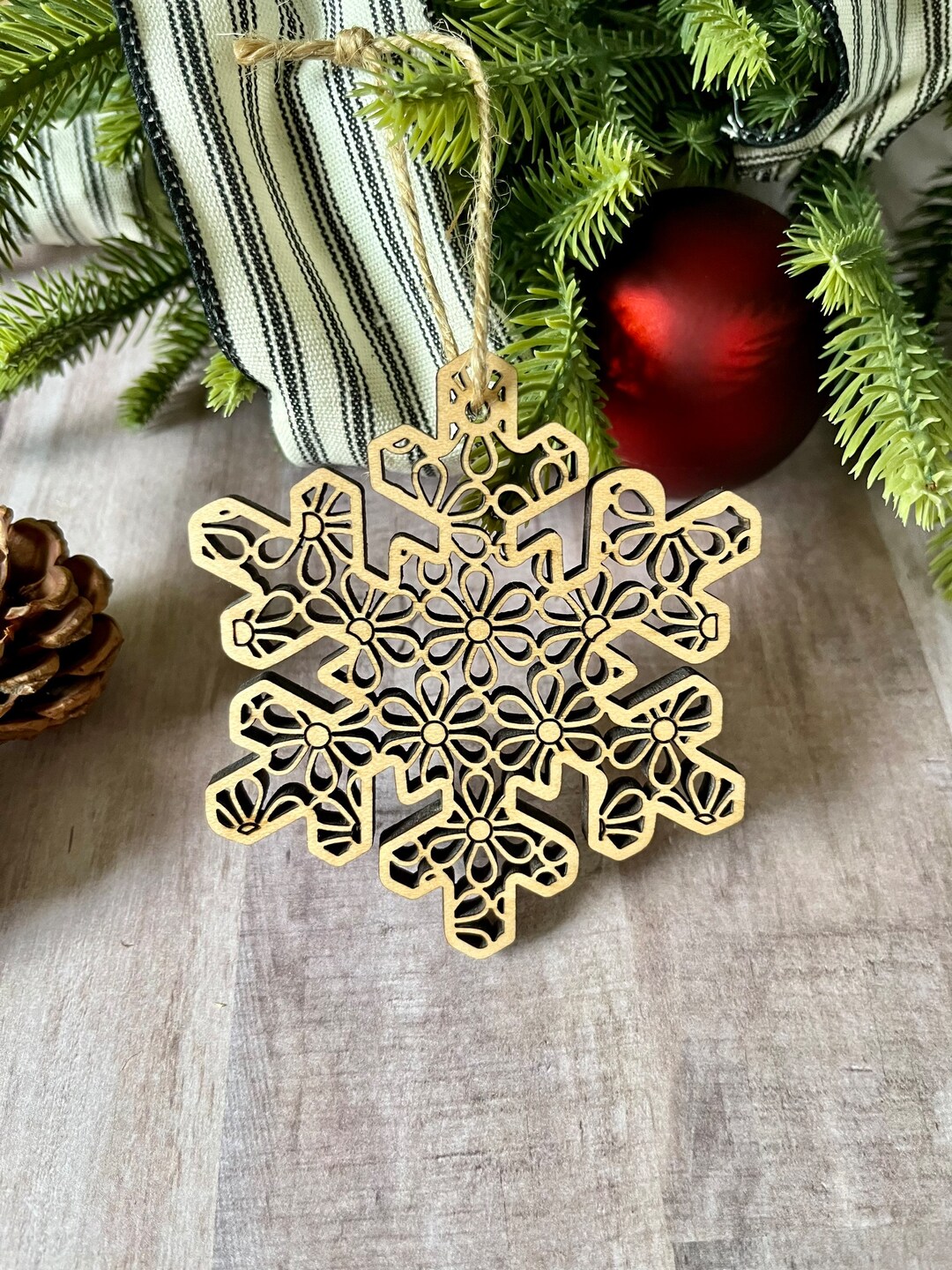 Daisy Rattan Snowflake Unique Christmas Ornament, Wooden Boho Farmhouse ...