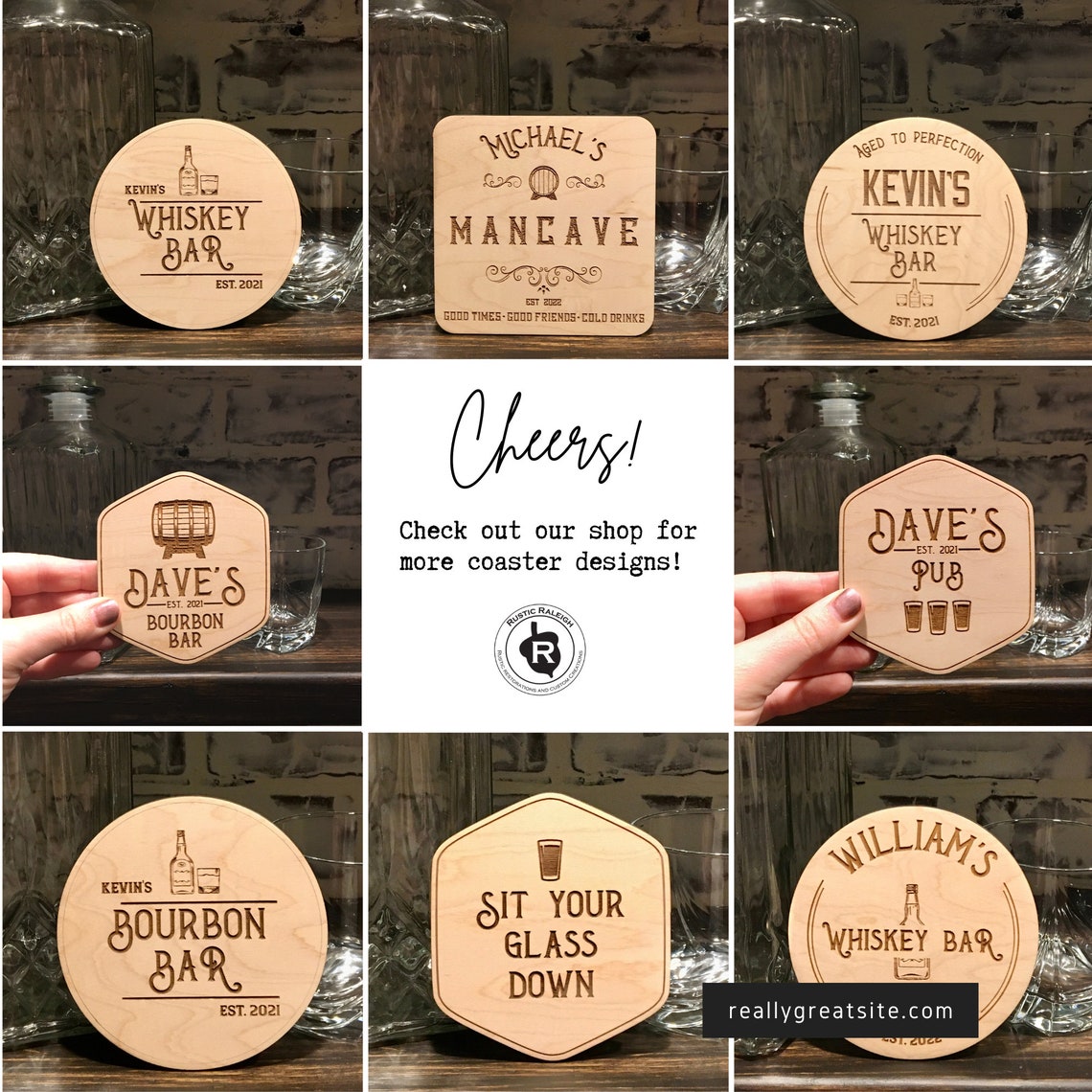 Set of Four Custom Bar Pub Wooden Coasters Personalized | Etsy
