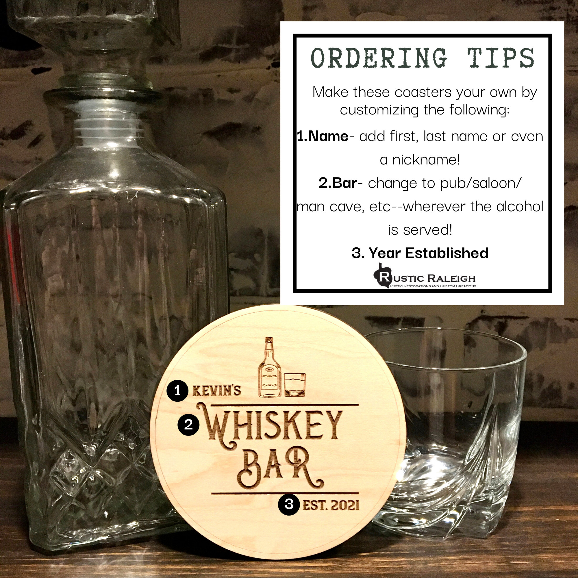 Set of Four Custom Bar Pub Wooden Coasters, Personalized Whiskey ...