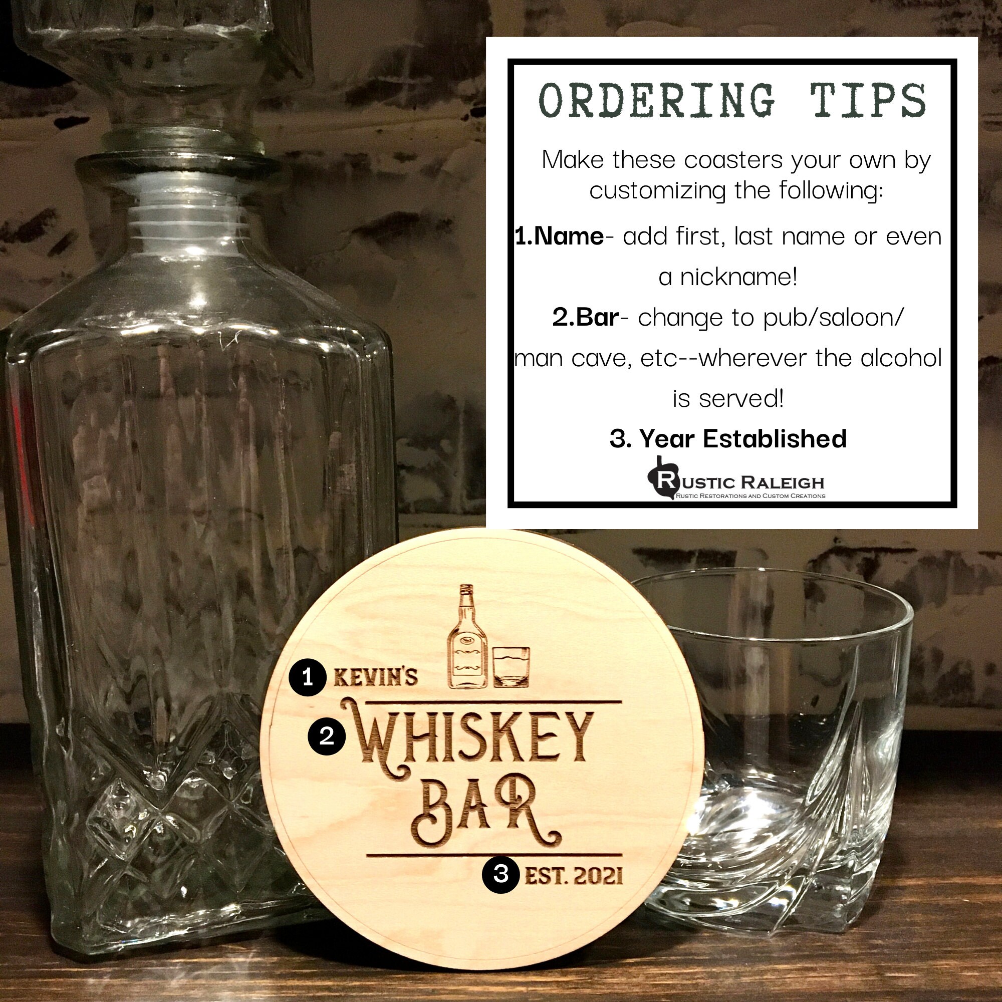 Set of Four Custom Bar Pub Wooden Coasters Personalized | Etsy