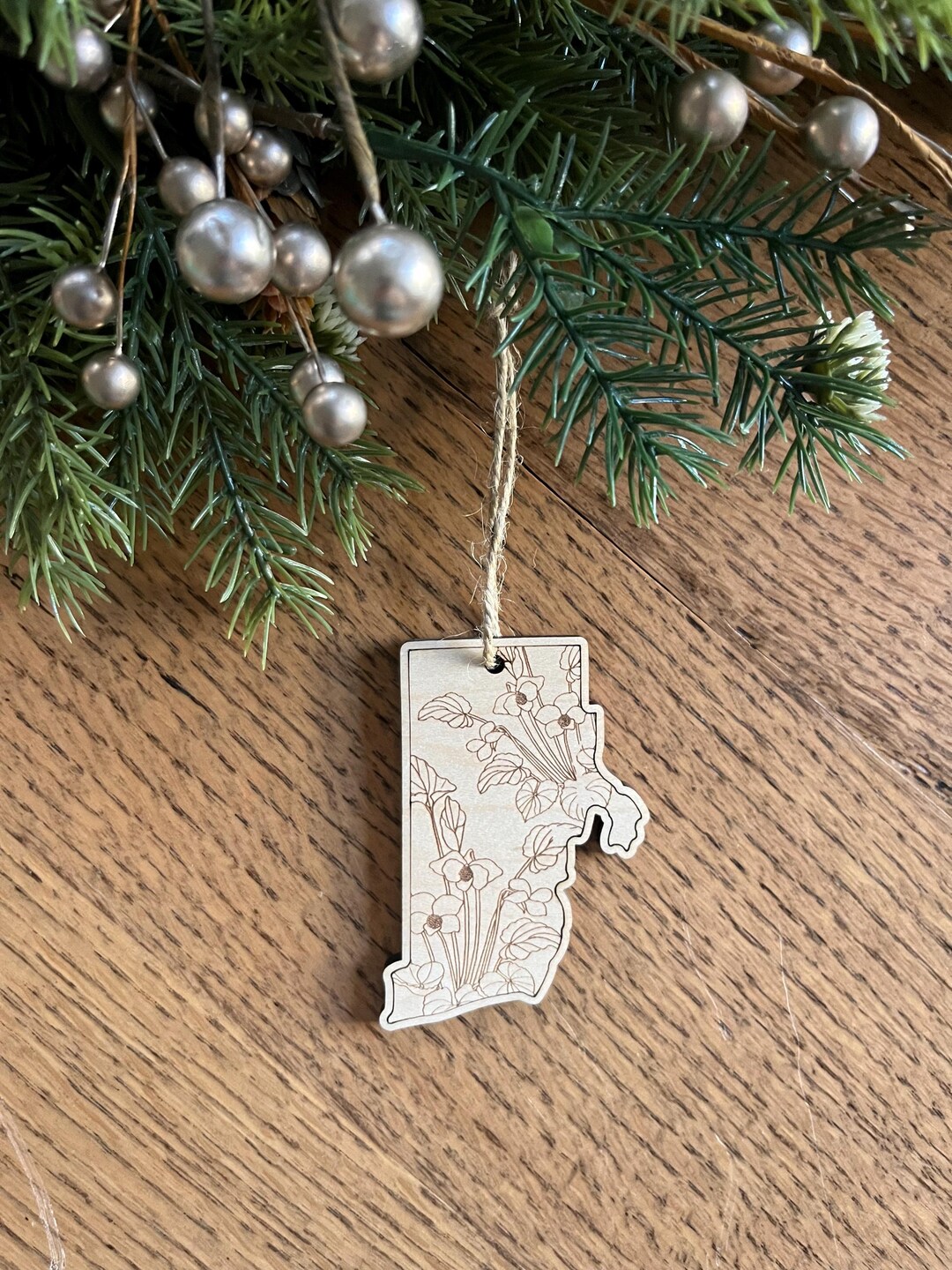 Rhode Island Blue Violet State Flower Wooden Christmas Ornament ...
