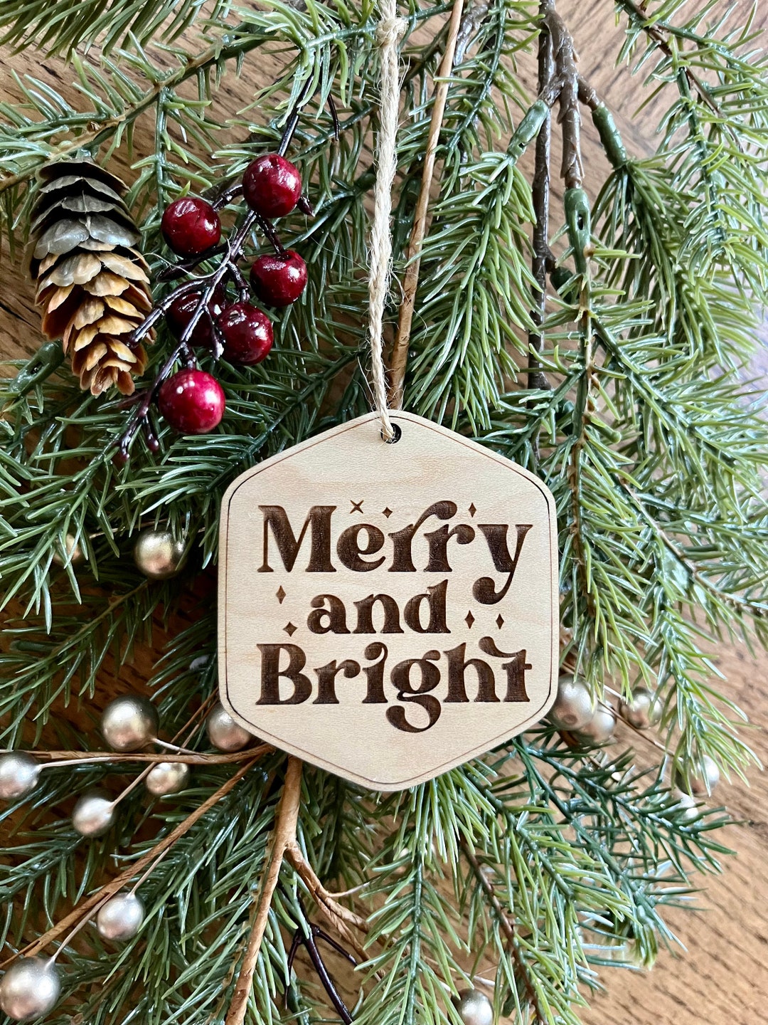 Merry and Bright Wooden Christmas Ornament, Festive Gag Gift for Mom ...