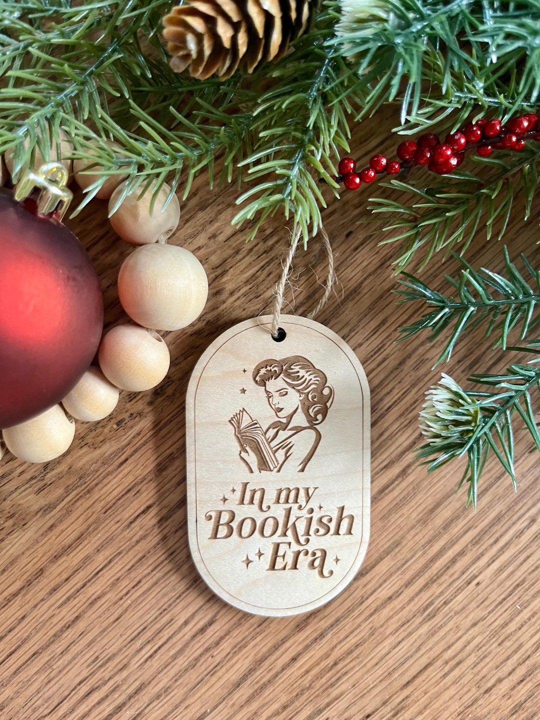 Funny Retro Woman in My Bookish Era Wooden Ornament, Custom Holiday ...