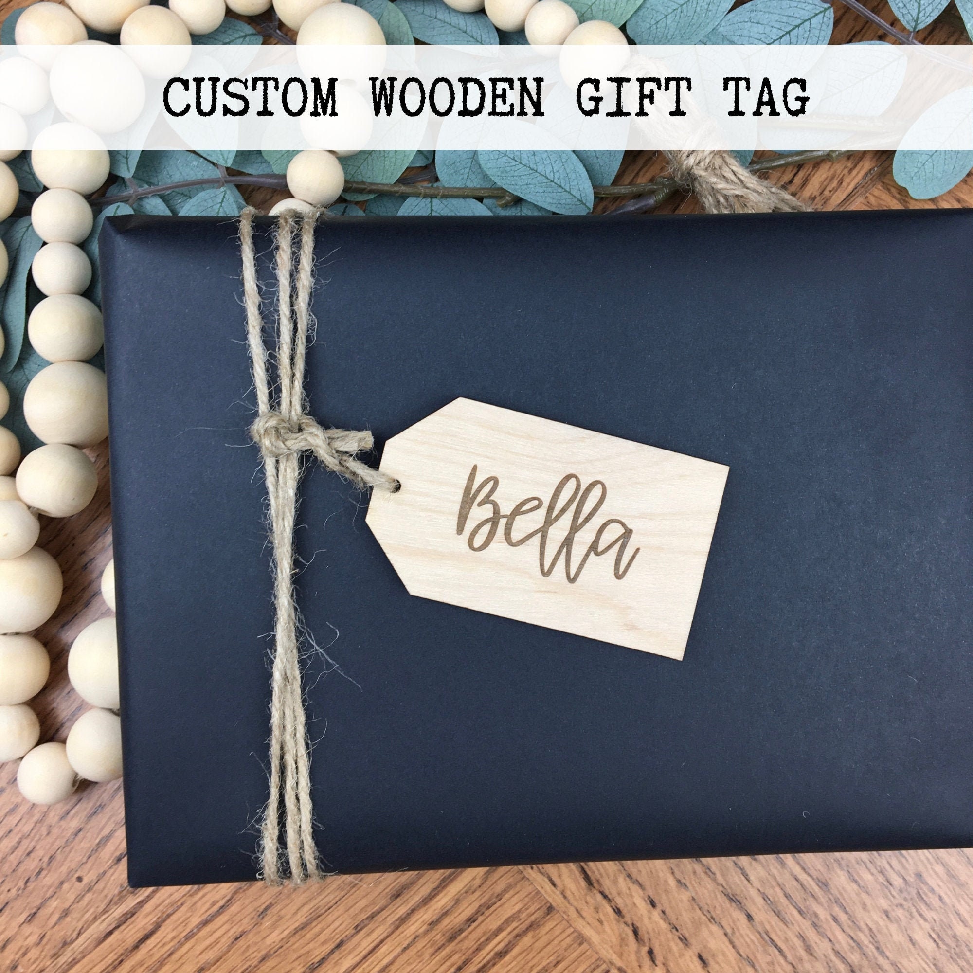 Boho Custom Wooden Name Gift Tags , Personalized Christmas 2024 Kids ...