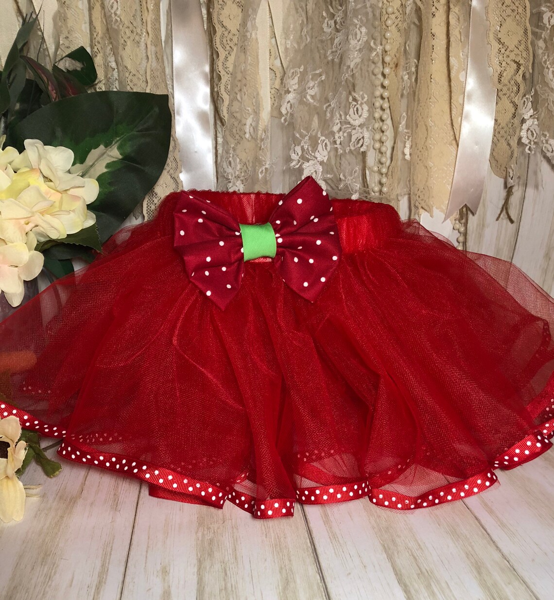 Red Tutu/ Red Polka Dot Trim Tutu - Etsy