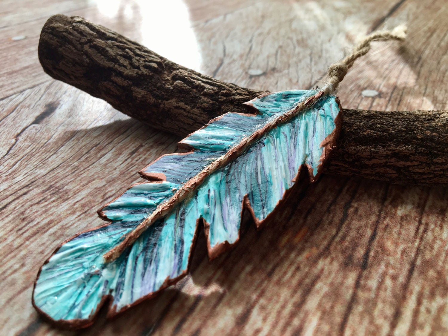 Teal Decor Feathers Ornament // Upcycled Paper Cardboard // Home Decor ...