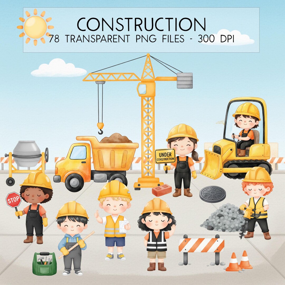Construction Watercolor Clipart Bundle (PNG) / Commercial Use - Etsy