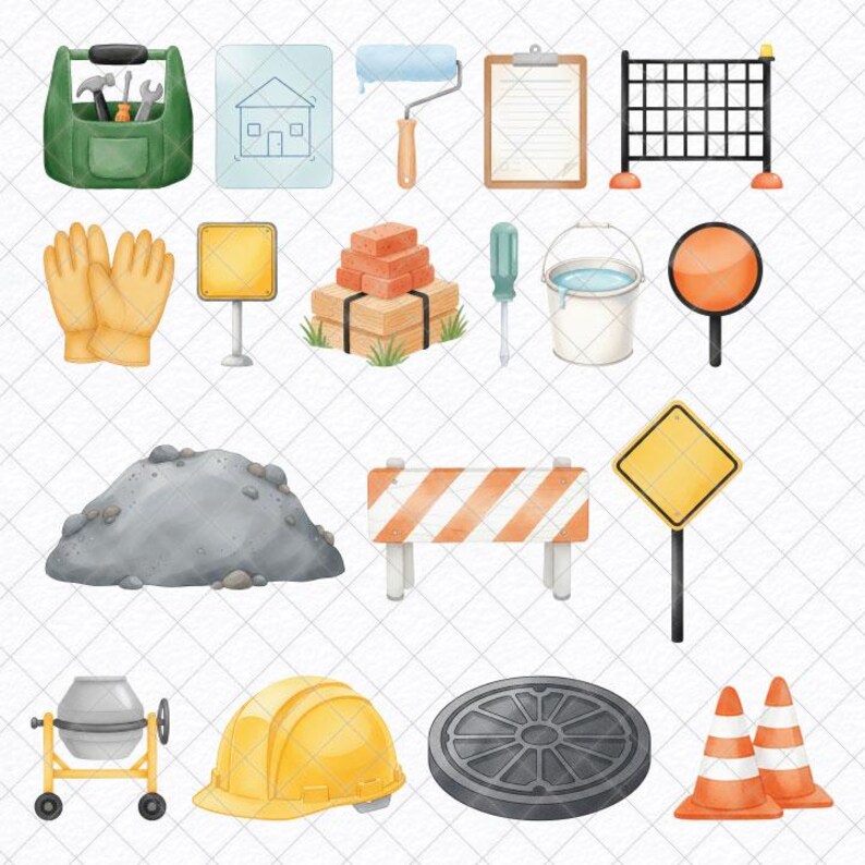 Construction Watercolor Clipart Bundle (PNG) / Commercial Use - Etsy