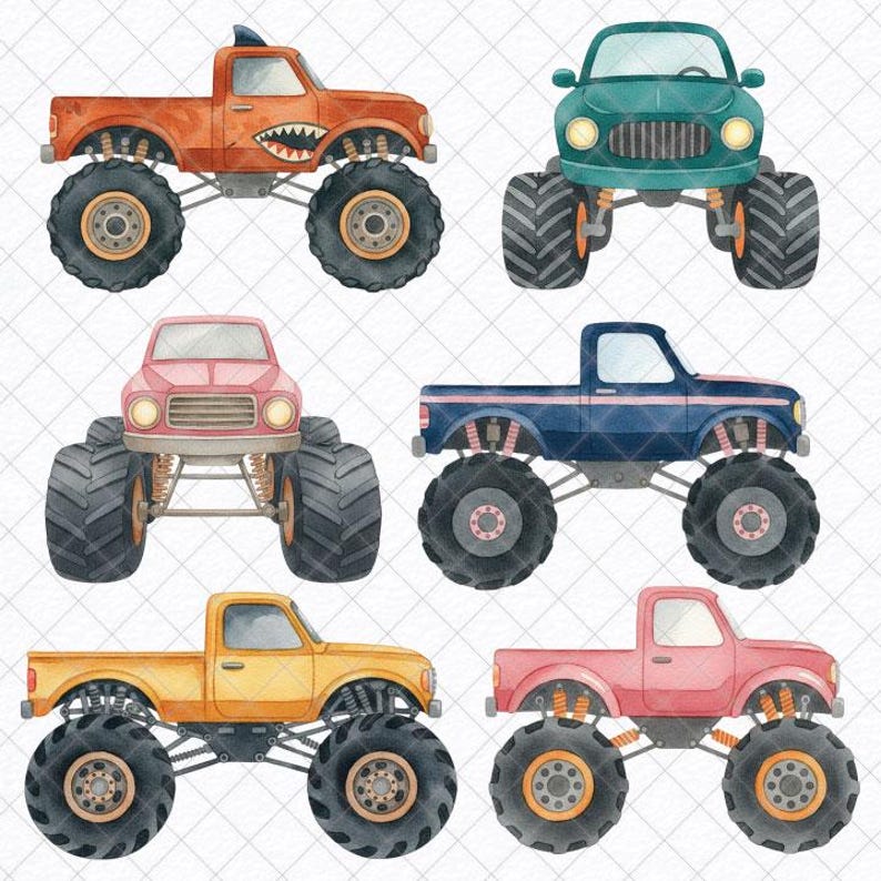 Monster Truck Watercolor Clipart Bundle (PNG) / Commercial Use - Etsy