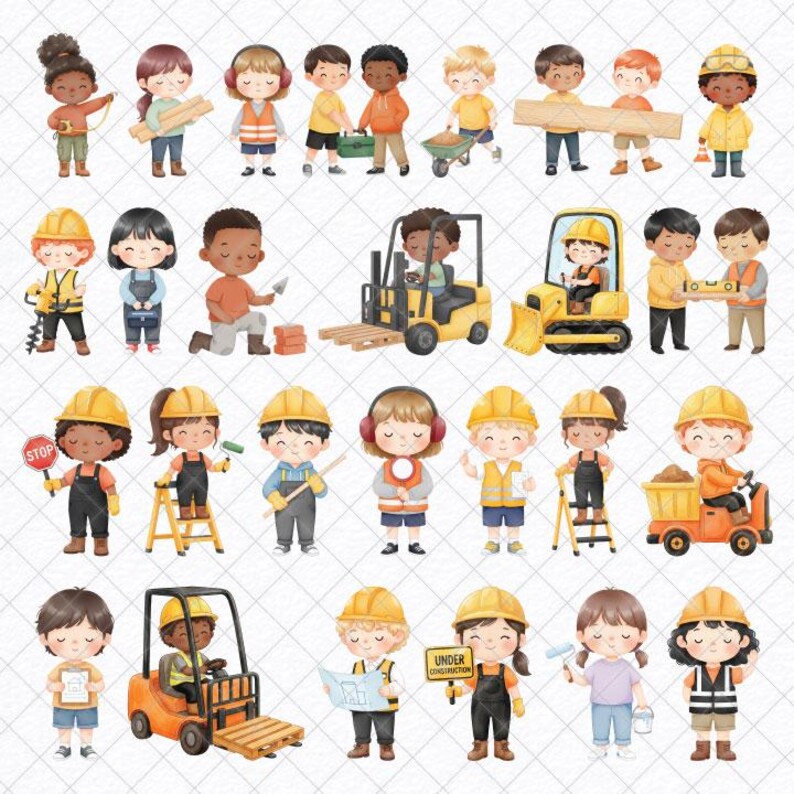 Construction Watercolor Clipart Bundle (PNG) / Commercial Use - Etsy