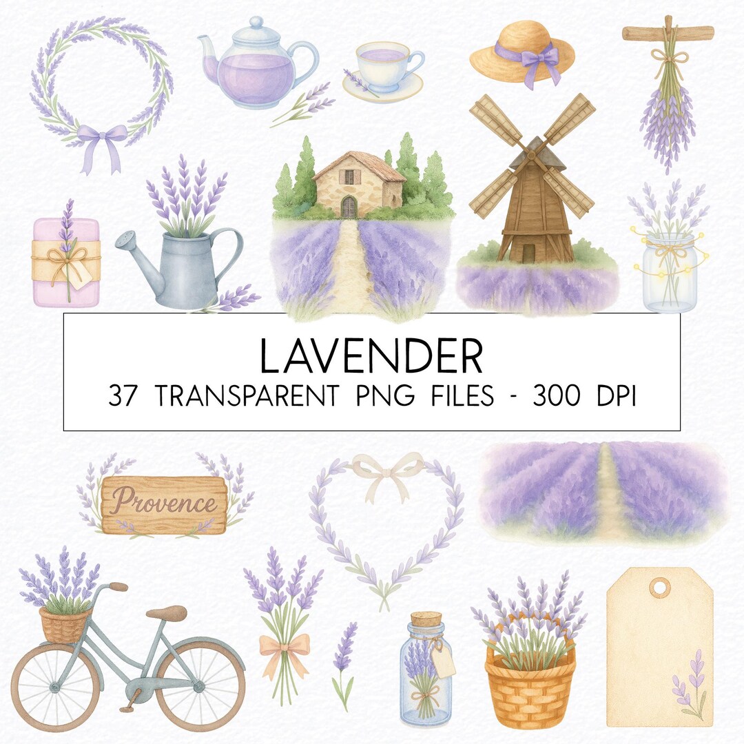Lavender Clipart Bundle / Watercolor / High Quality PNG / Commercial ...