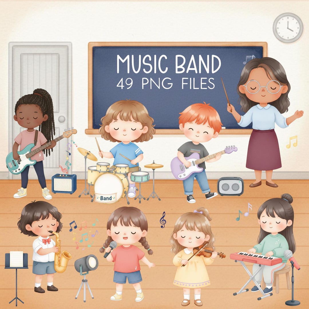 Music Band Kids Watercolor Clipart Bundle (PNG) / Commercial Use - Etsy