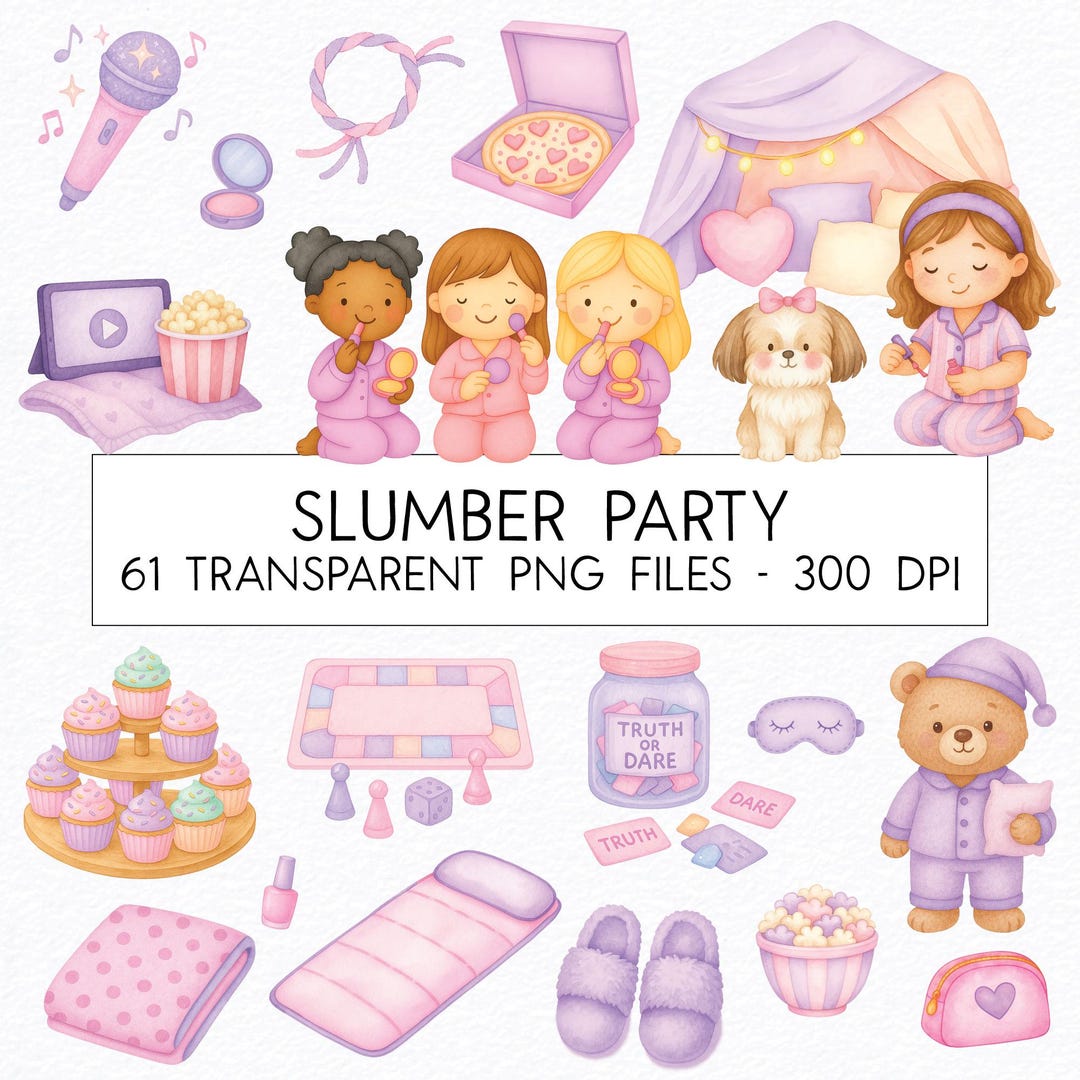 Slumber Party Clipart Bundle / Watercolor / High Quality PNG ...