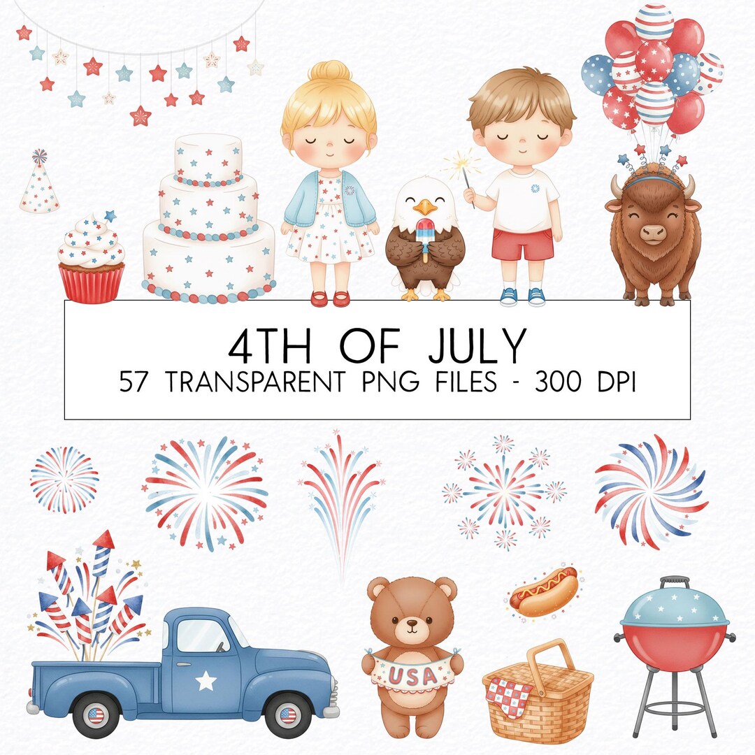 4th of July Watercolor Clipart Bundle (PNG) / Commercial Use - Etsy