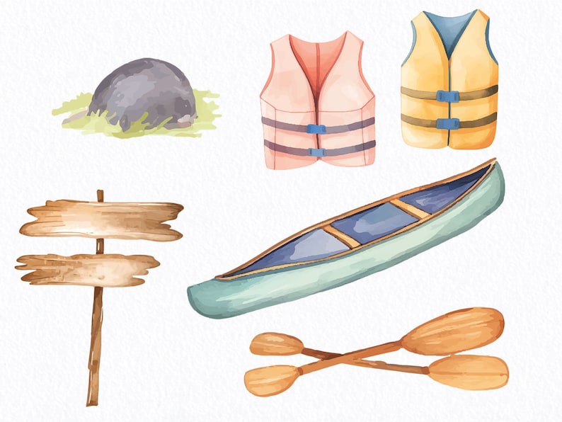 Canoe Clipart / Vacation Trip Watercolor Bundle / High Quality PNG ...