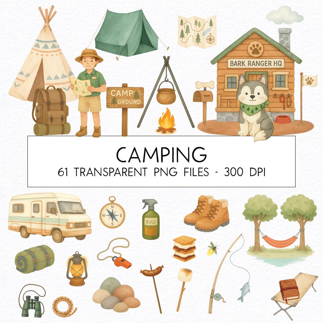 Camping Clipart Bundle / Watercolor / High Quality PNG / Commercial Use ...