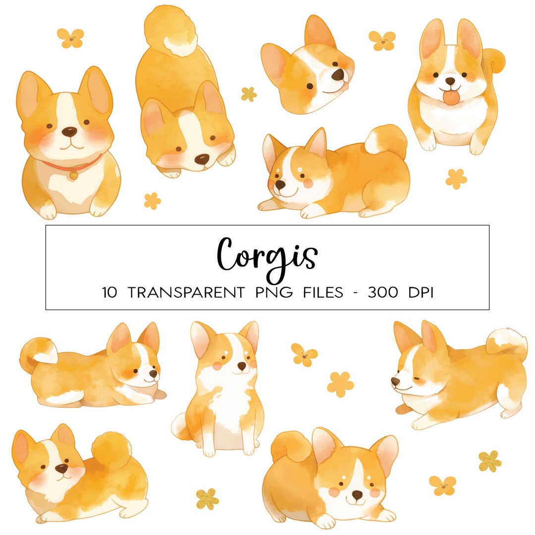 Corgis Clipart / Cute Watercolor Bundle / High Quality PNG / Commercial ...