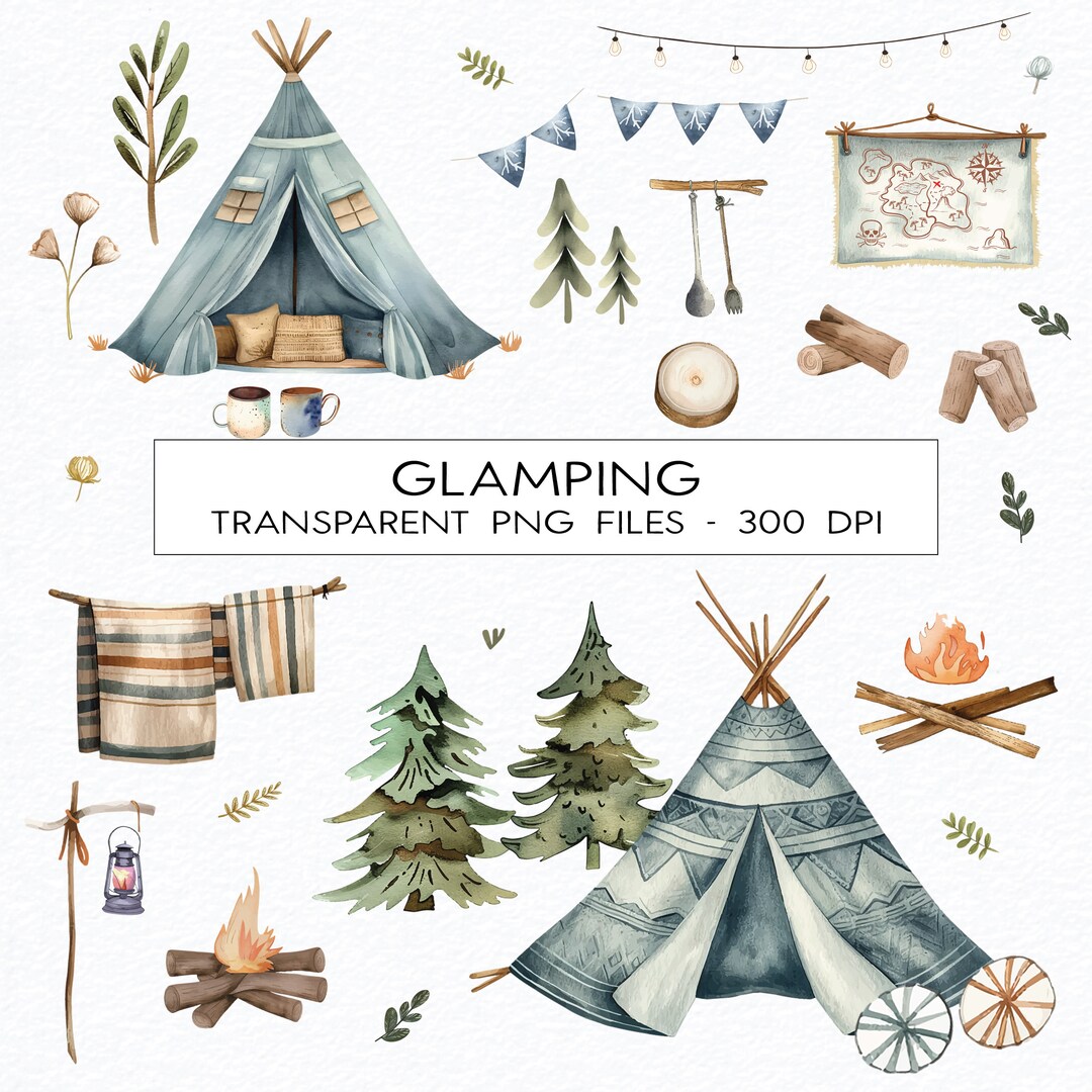 Glamping Bundle Clipart / Camping Watercolor / High Quality PNG ...