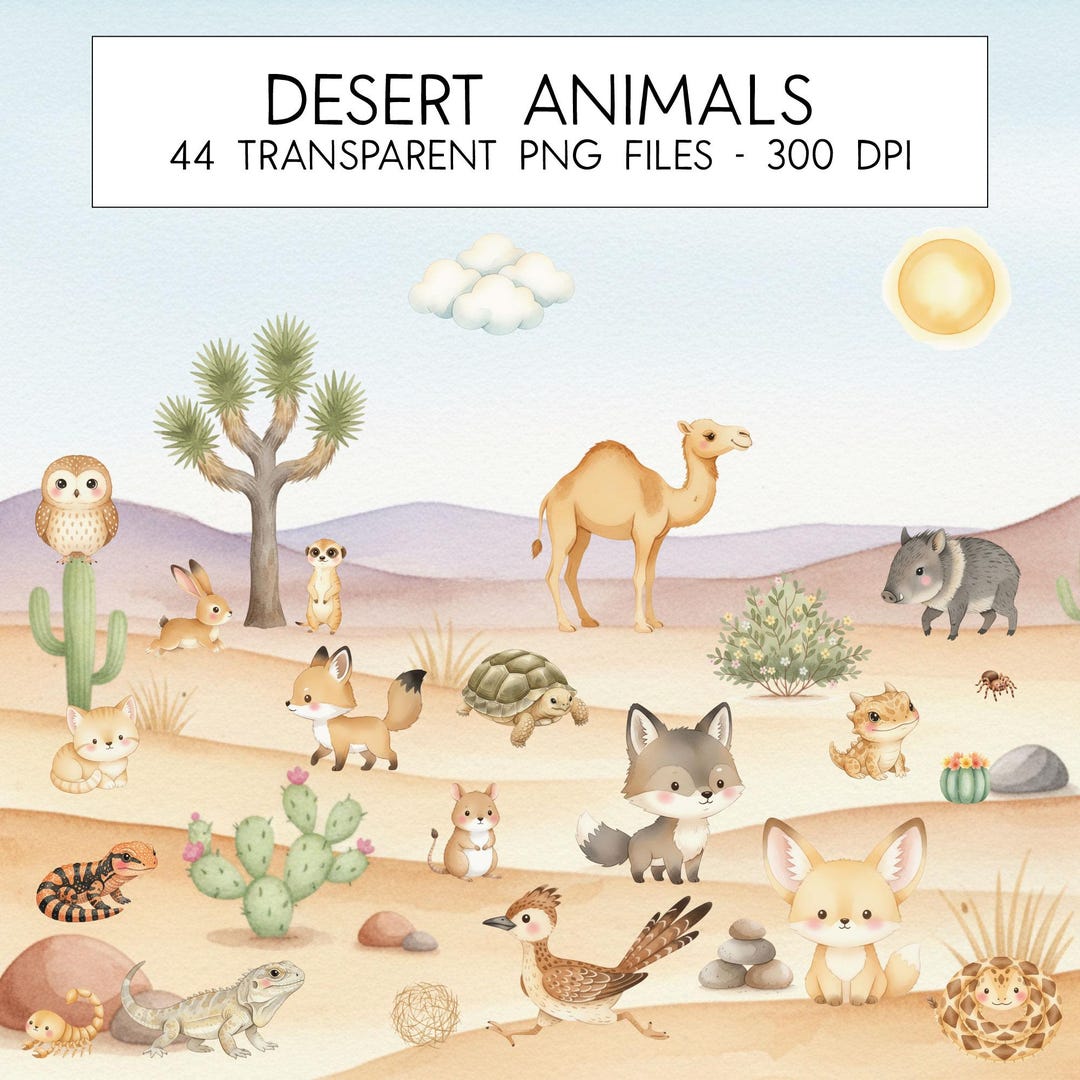 Desert Animals Watercolor Clipart Bundle (PNG) / Commercial Use - Etsy